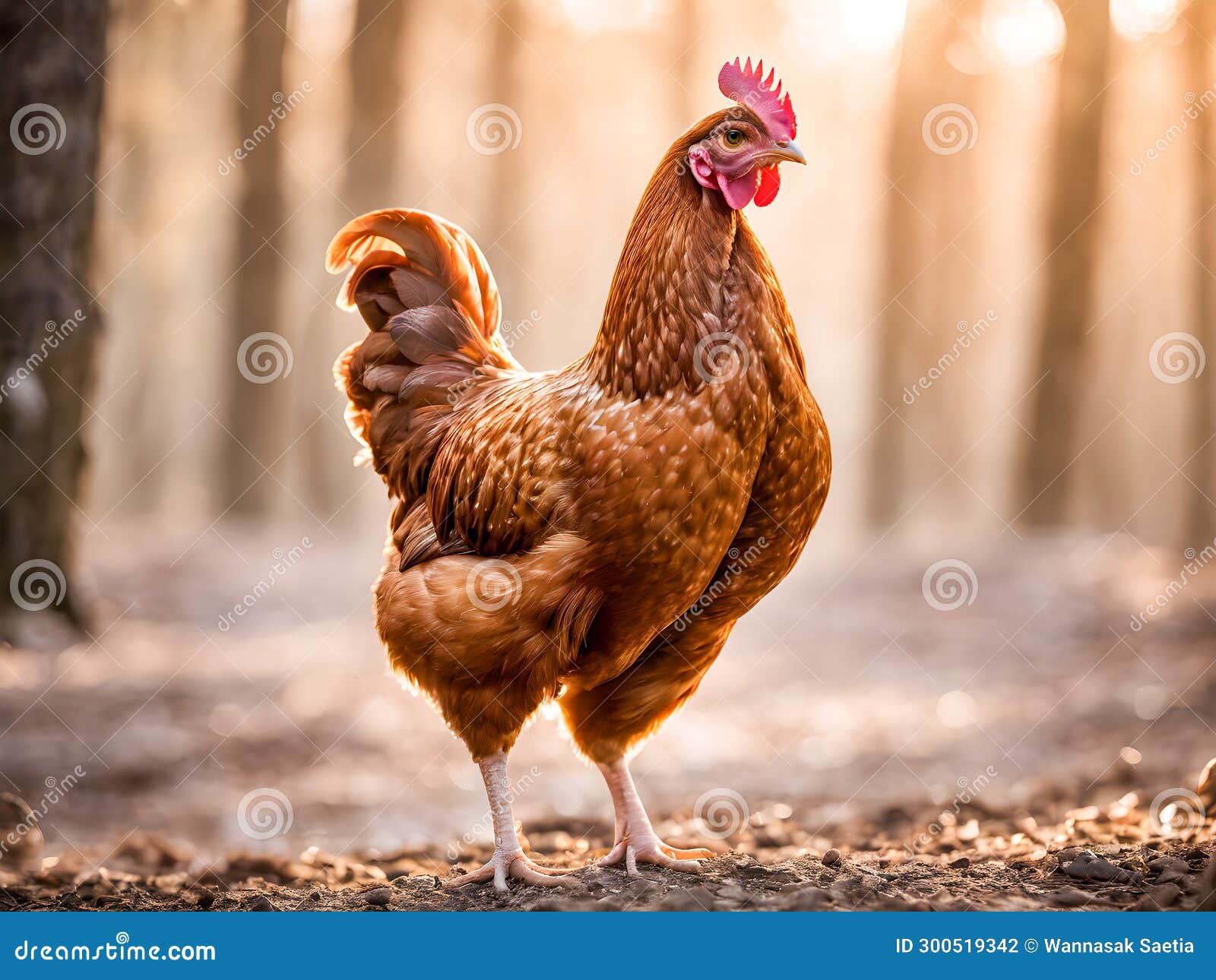 Portrait of a Red Rooster in the Spring Forest. Stock Illustration ...