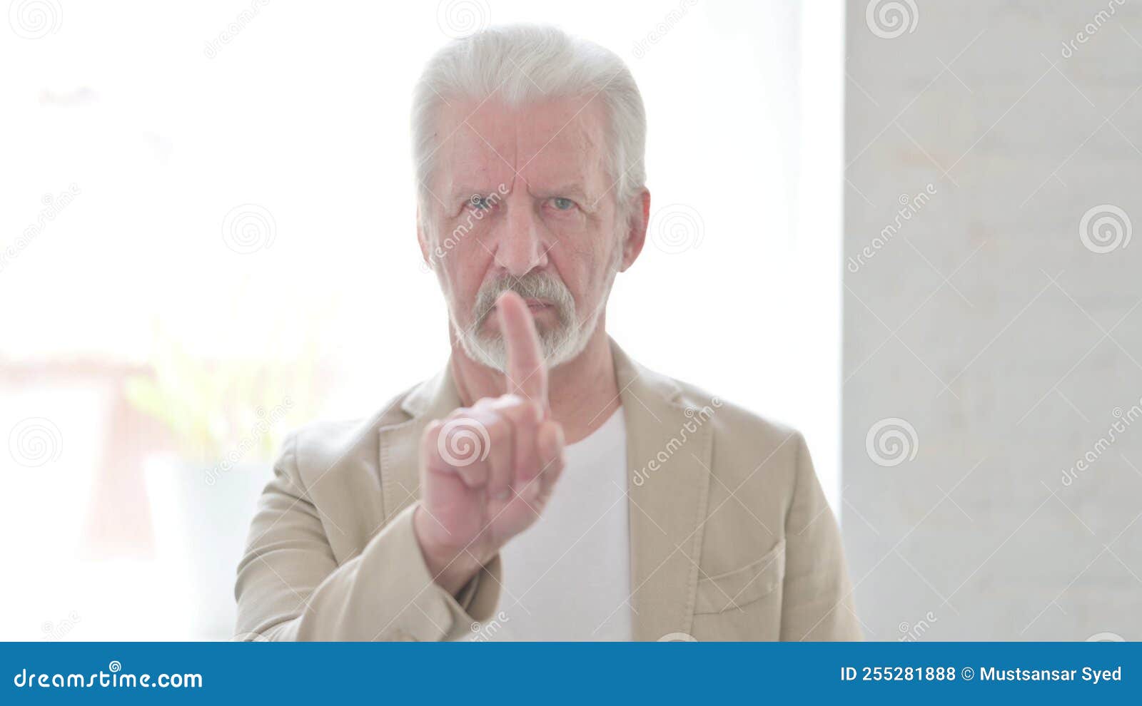 Portrait of Rejecting Old Man Waving Hand Stock Photo - Image of danger ...