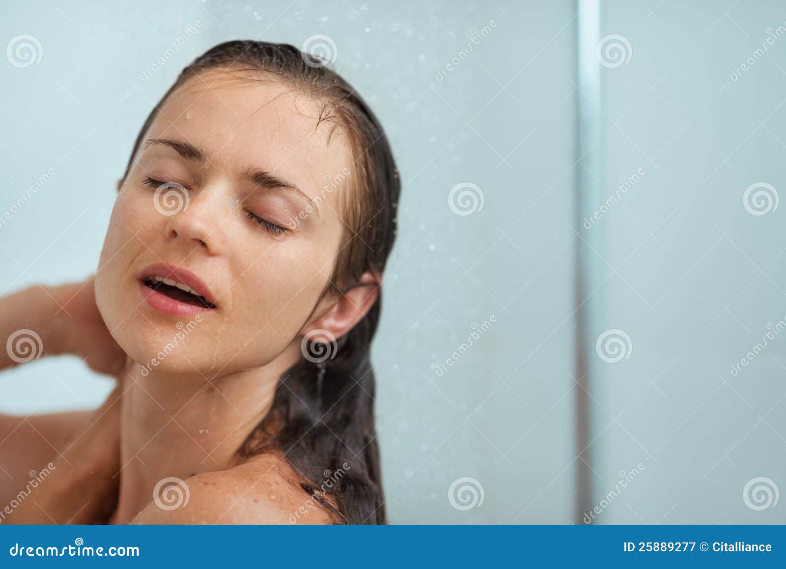 Portrait of Relaxed Woman Taking Shower Stock Image - Image of hygiene ...