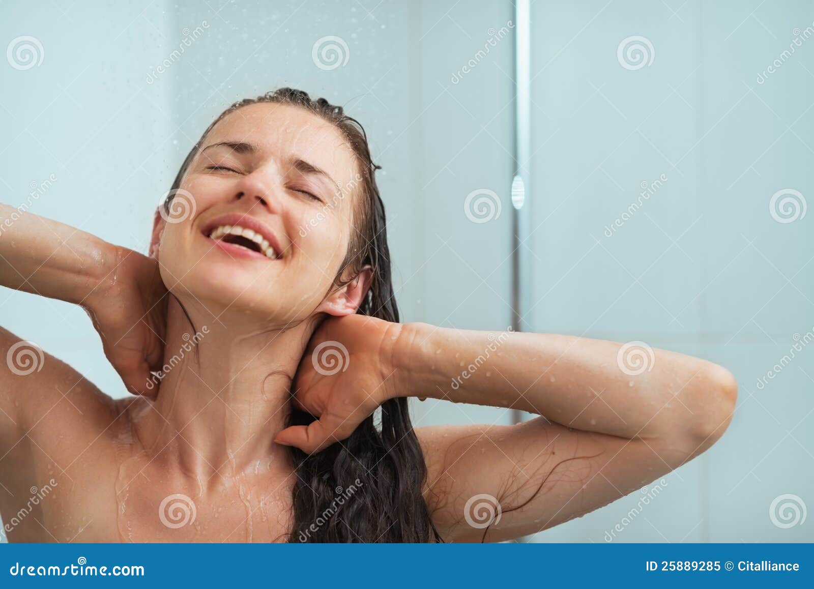 Portrait of Relaxed Woman Taking Shower Stock Image - Image of enjoy ...