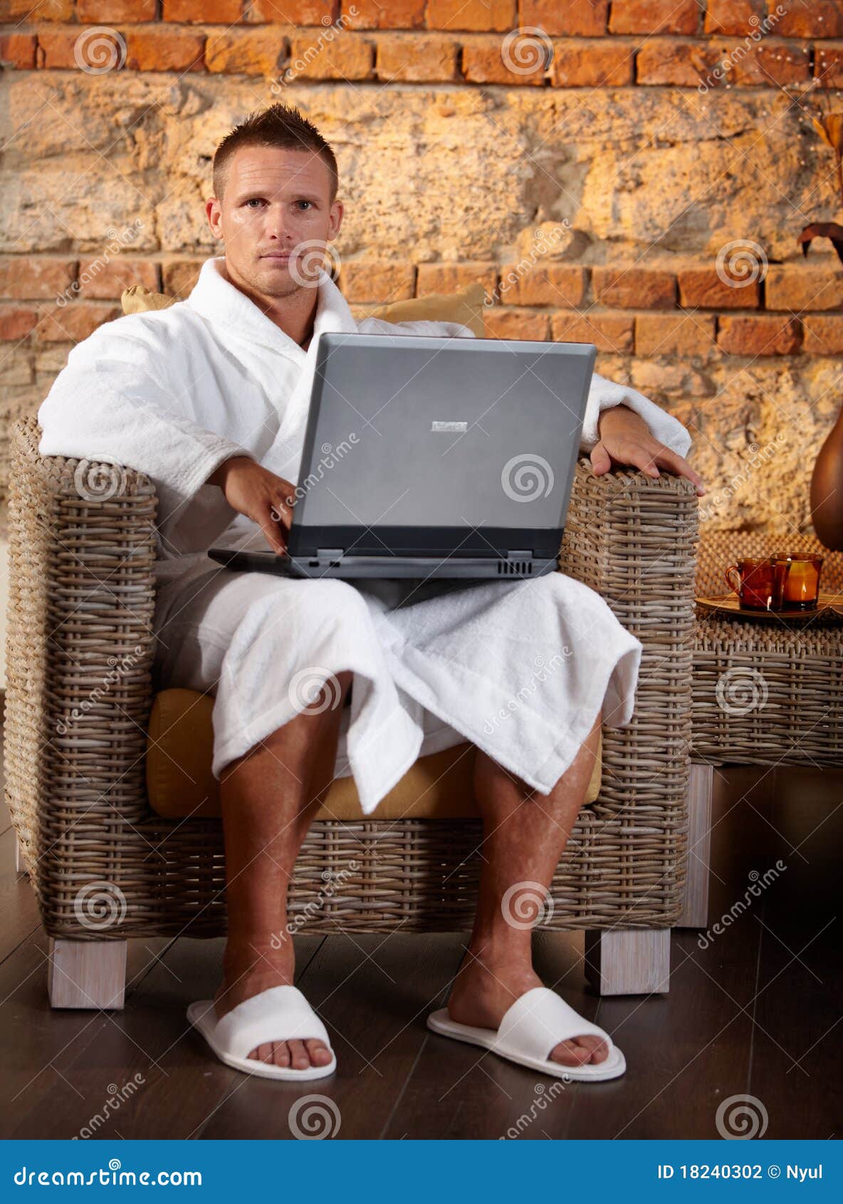 Portrait of Relaxing Man with Laptop Stock Photo - Image of indoor ...