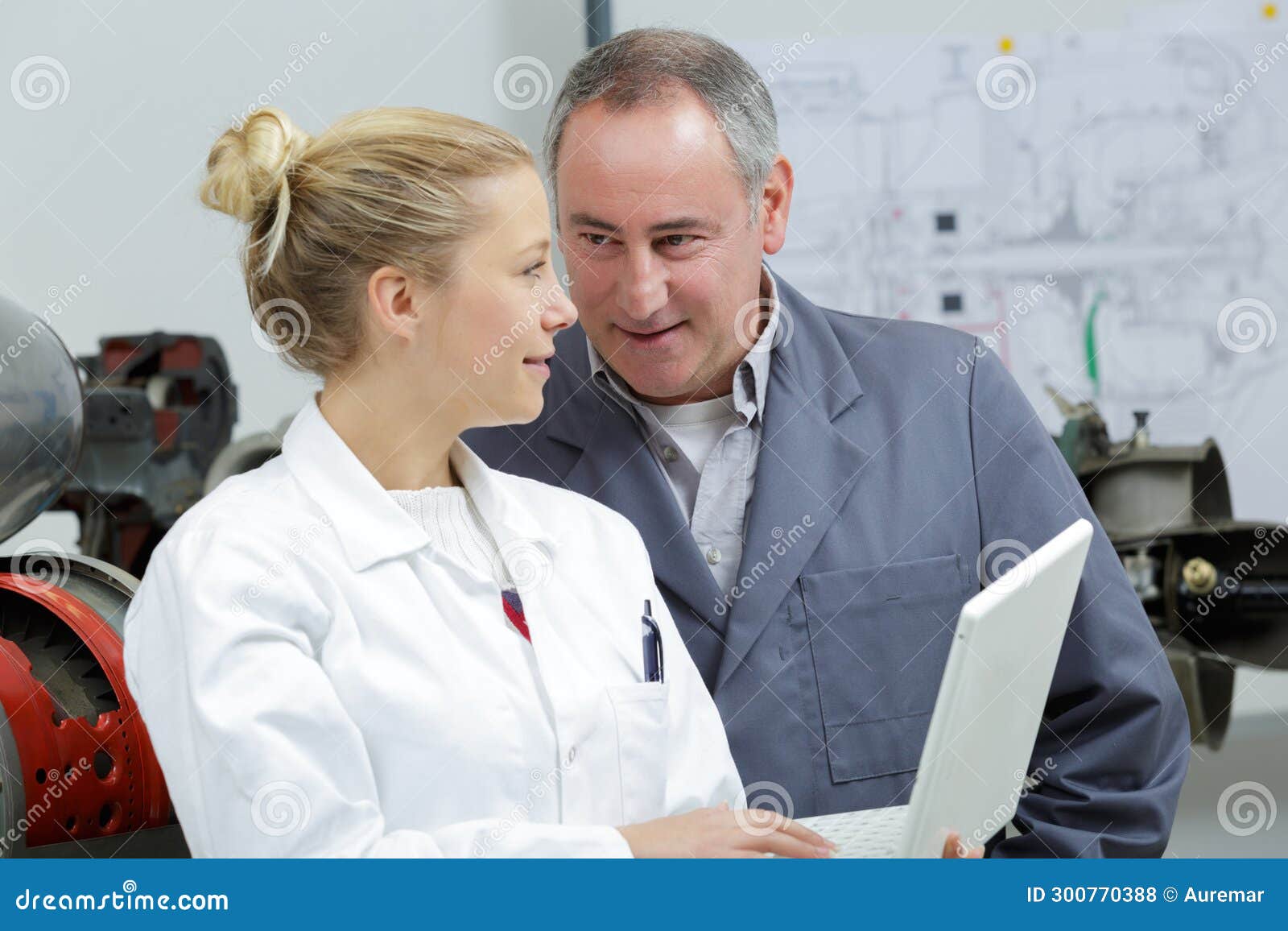 Portrait Researchers in Labcoats Talking Stock Photo - Image of tablet ...