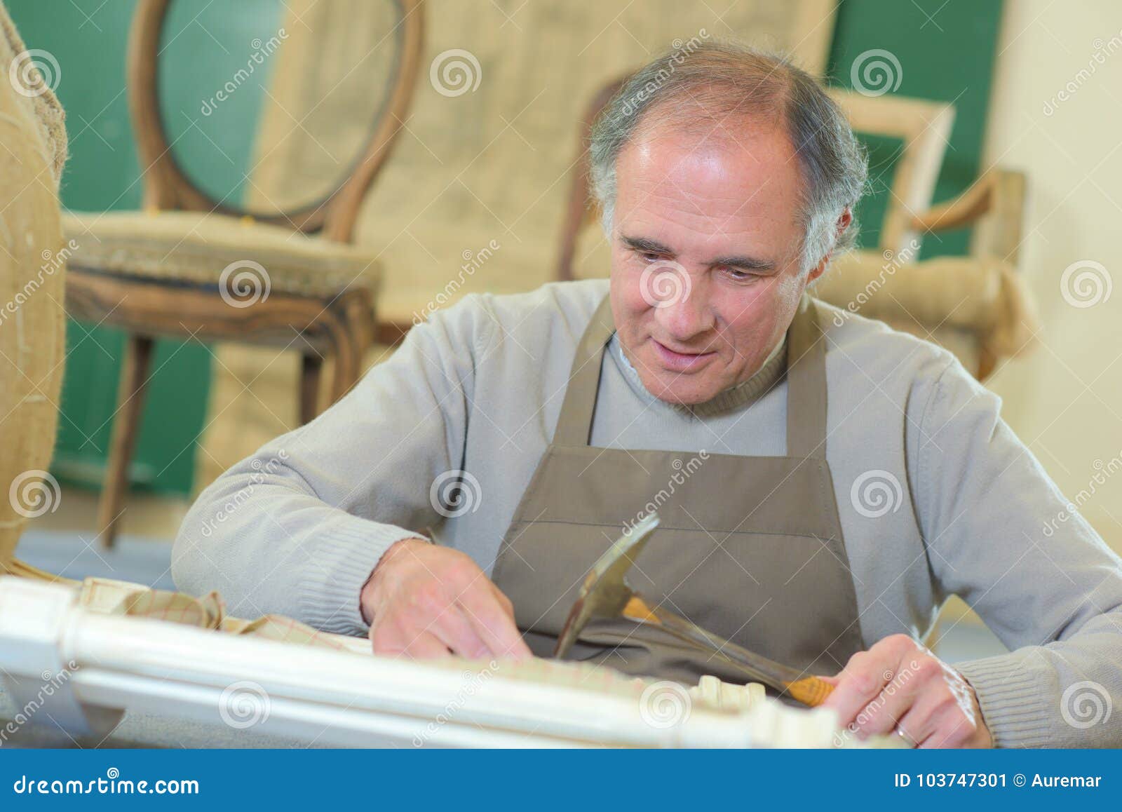 Portrait Retired Carpenter Sitting at Workshop Stock Image - Image of ...
