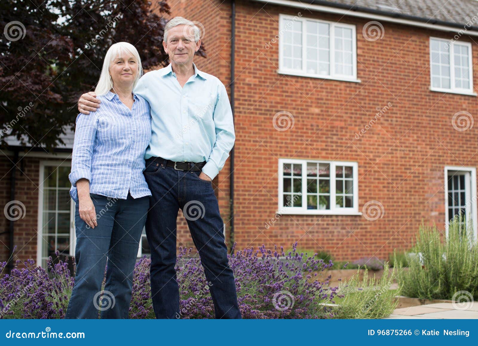 Portrait of Retired Couple Standing Outside Home Stock Photo - Image of ...