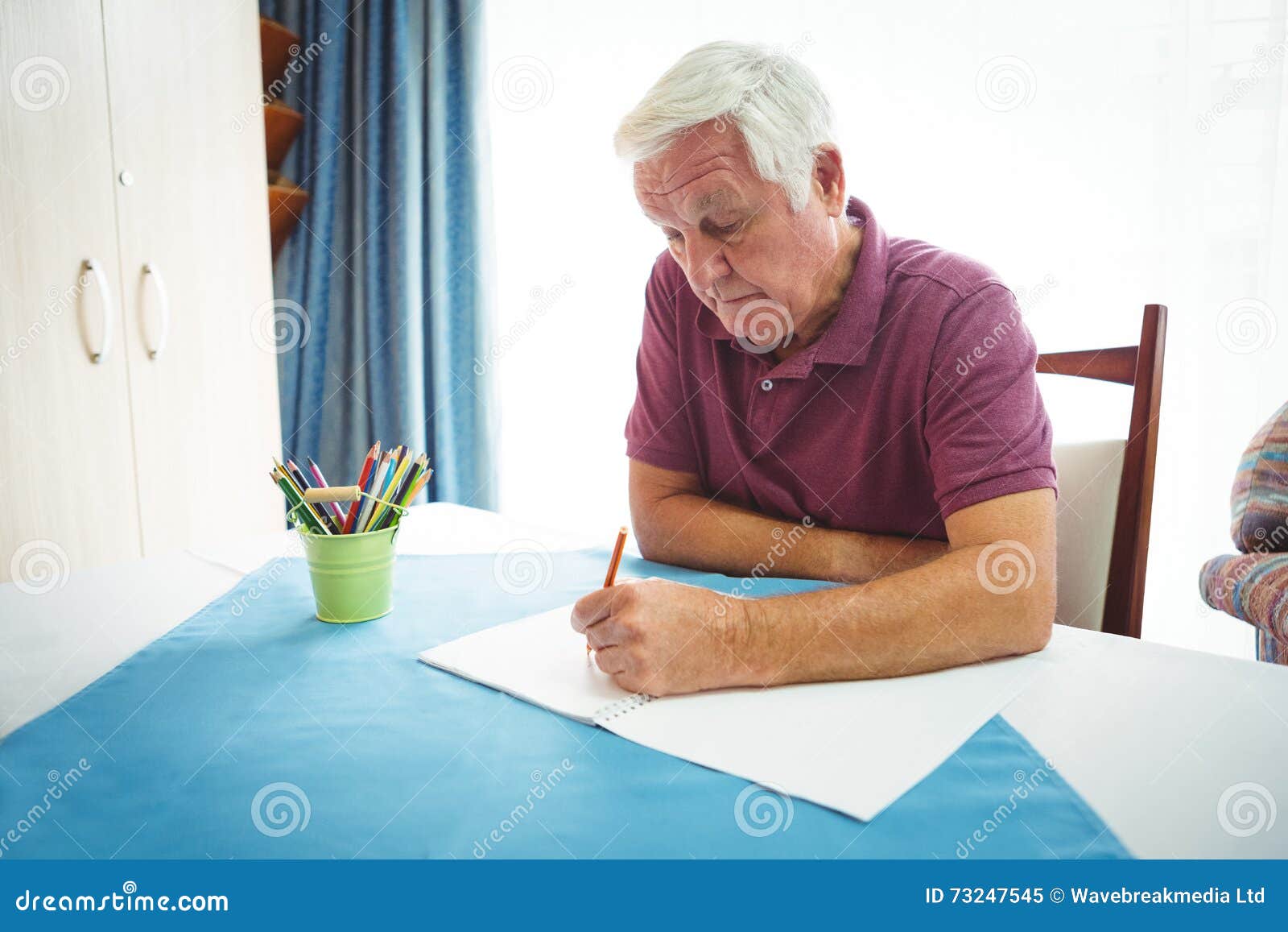 Portrait of Retired Man Writing on White Paper Stock Image - Image of ...