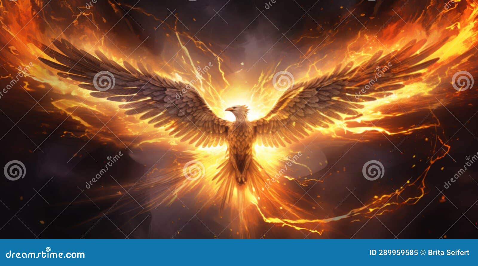 Portrait of a Rising Phoenix from the Ashes Stock Illustration ...