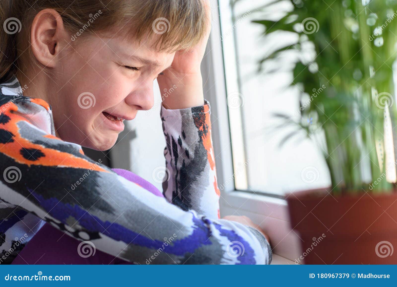 Portrait of a Roaring Child by the Window Stock Image - Image of ...