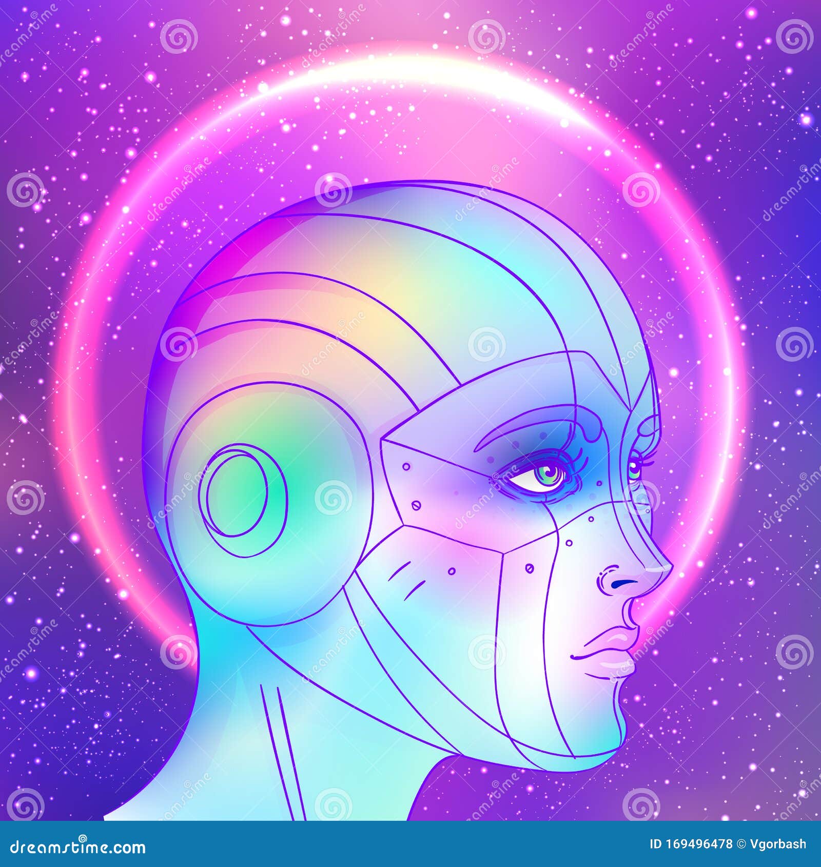 Portrait Of Robot Android Woman In Retro Futurism Style Vector