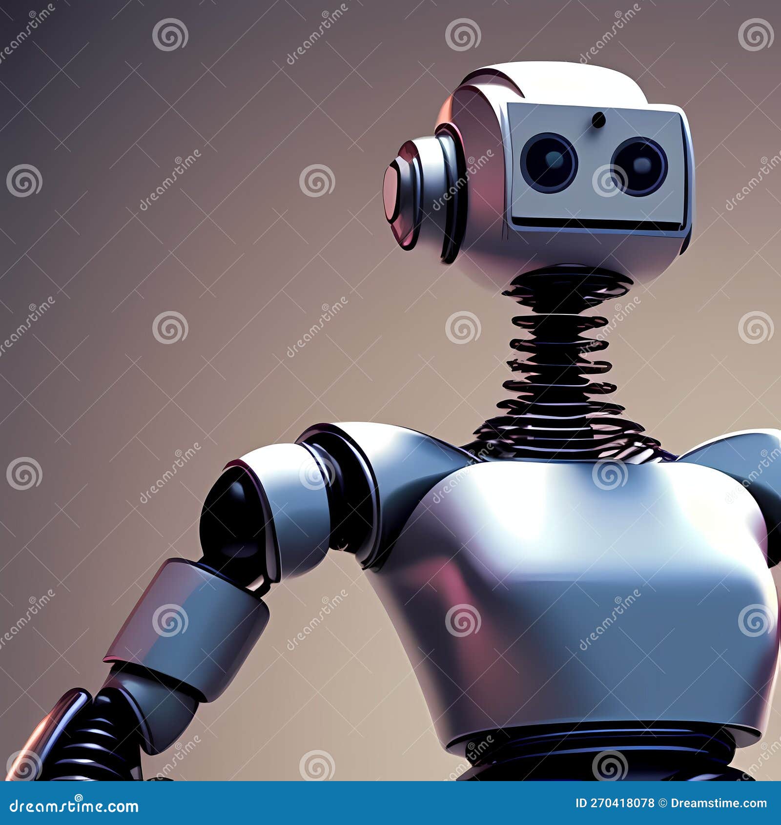 Portrait of Robot on Gray Background. Modern Cyborg Technology. Stock ...