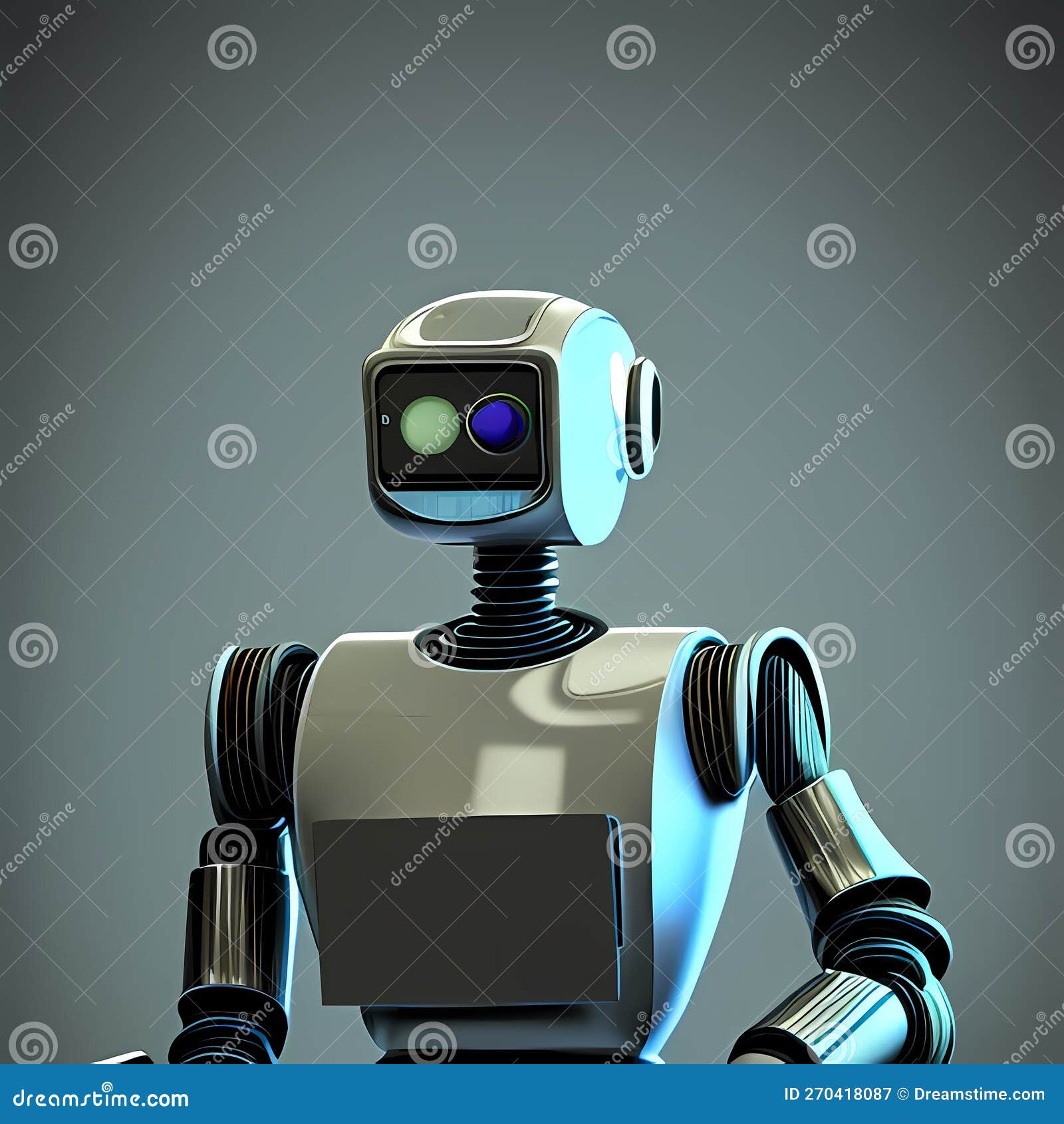 Portrait of Robot on Gray Background. Modern Cyborg Technology. Stock ...