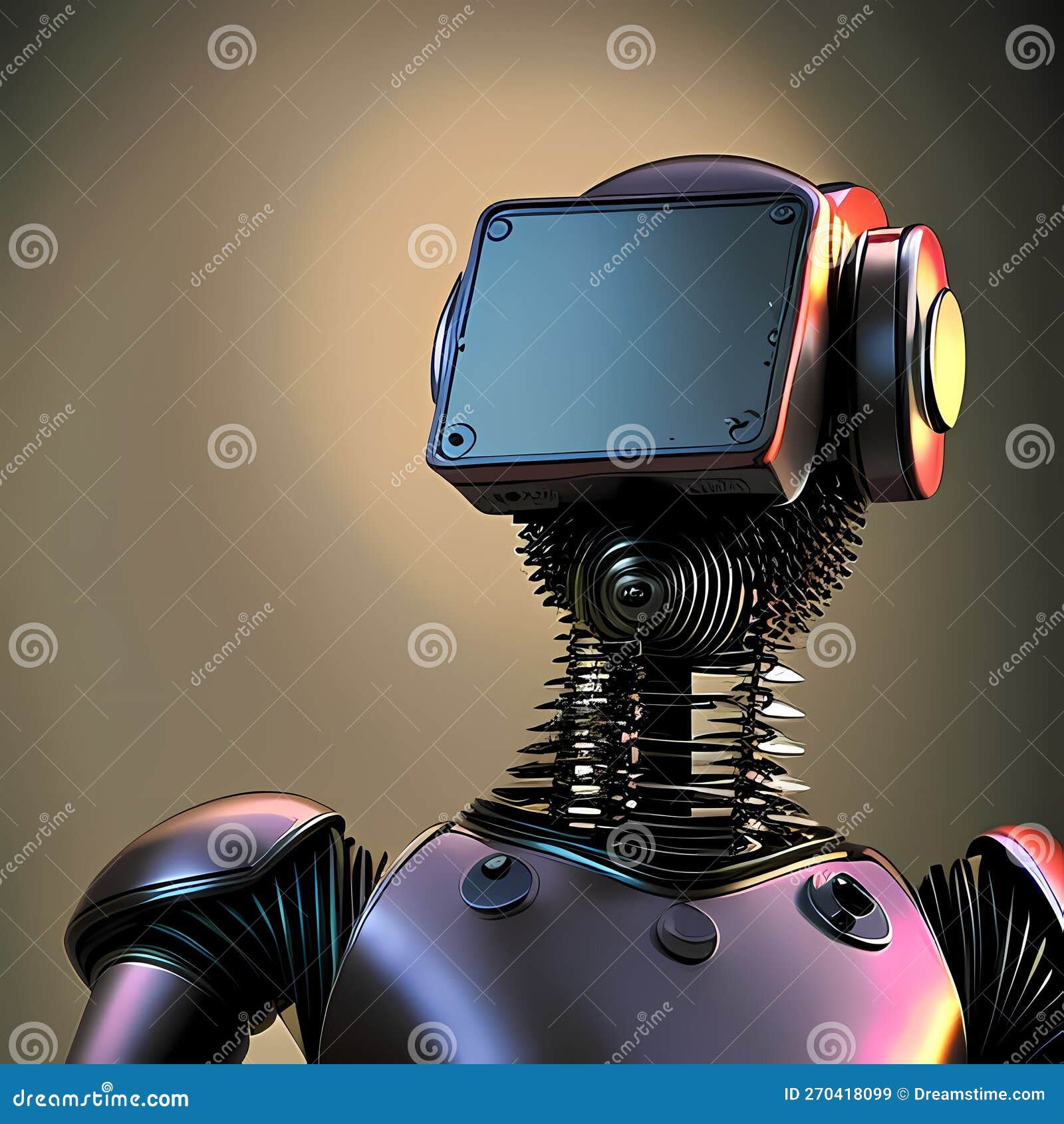 Portrait of Robot on Gray Background. Modern Cyborg Technology. Stock ...