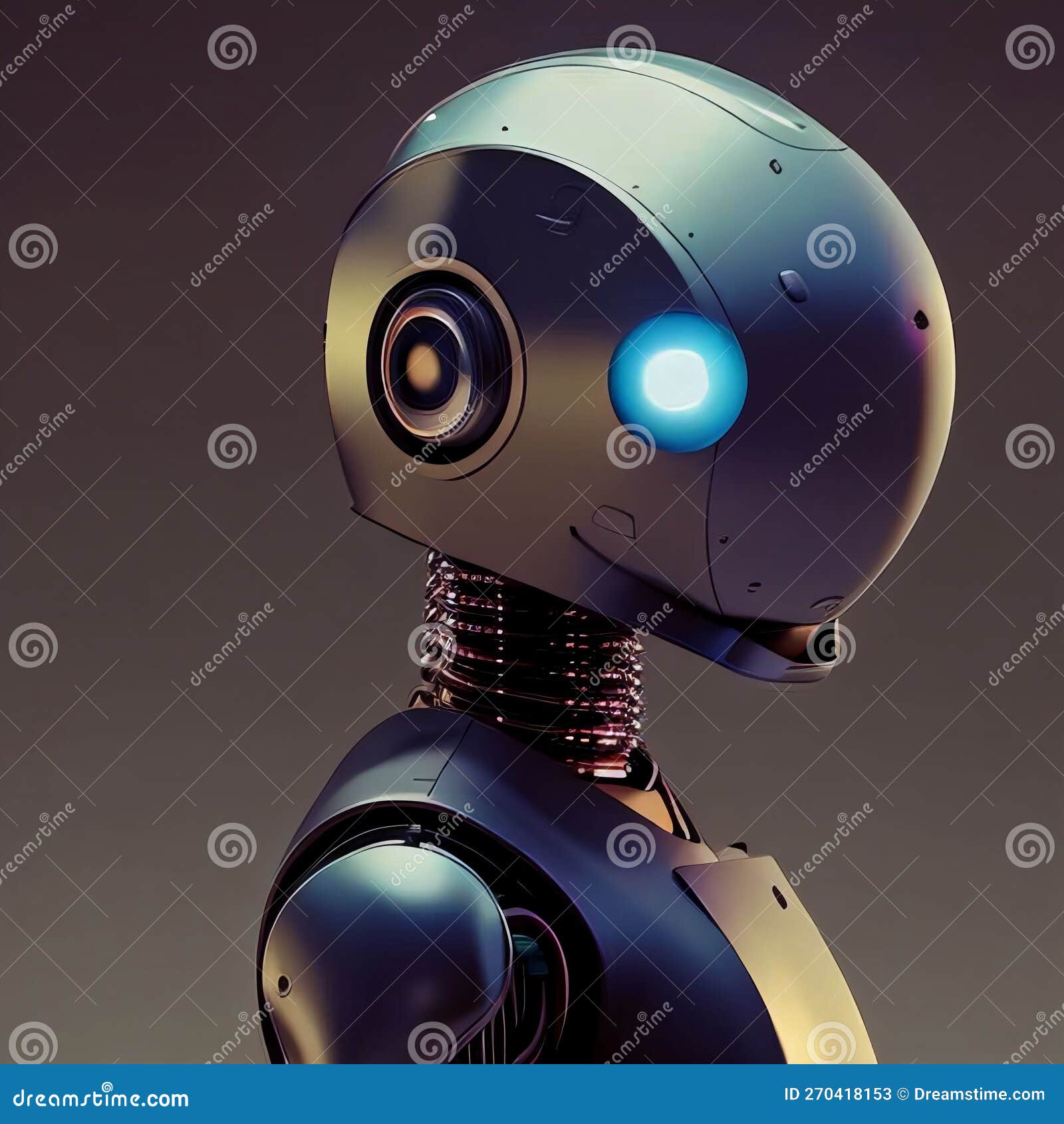 Portrait of Robot on Gray Background. Modern Cyborg Technology. Stock ...