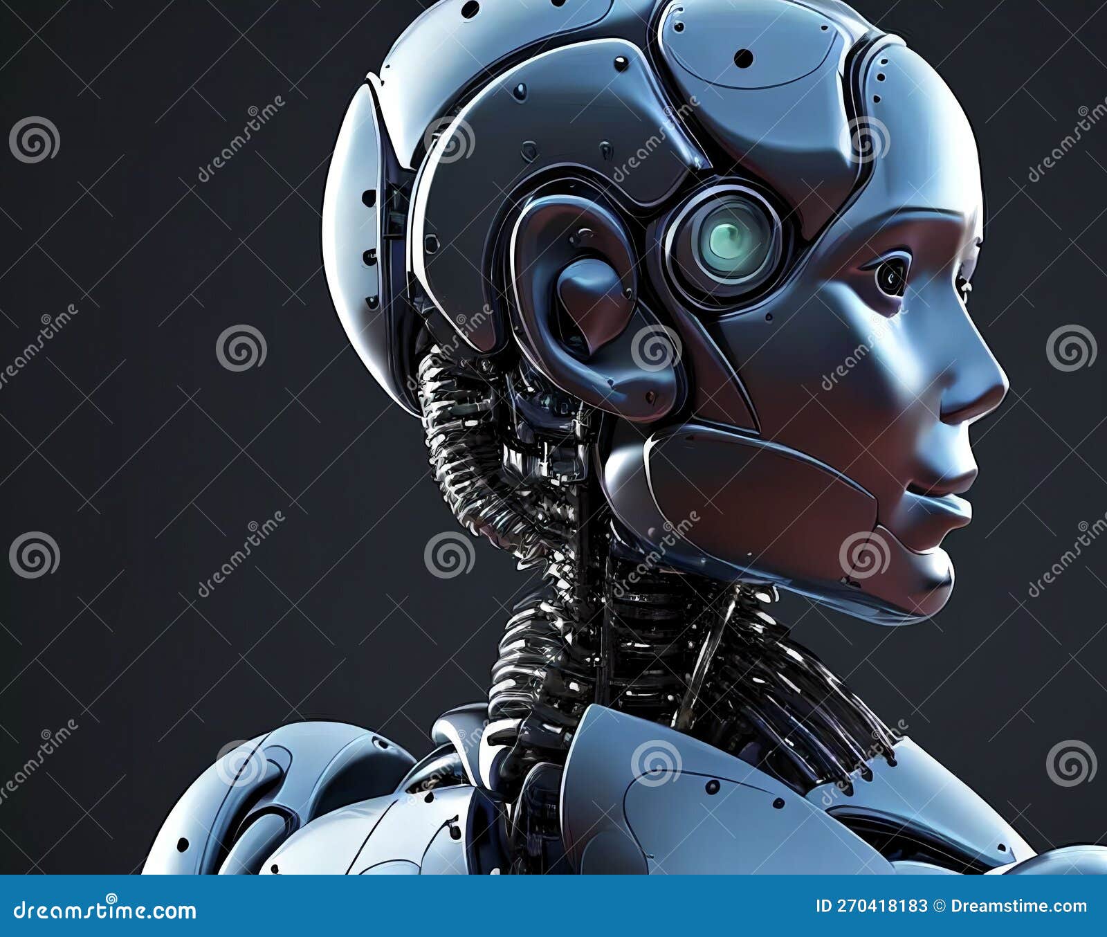 Portrait of Robot on Gray Background. Modern Cyborg Technology. Stock ...
