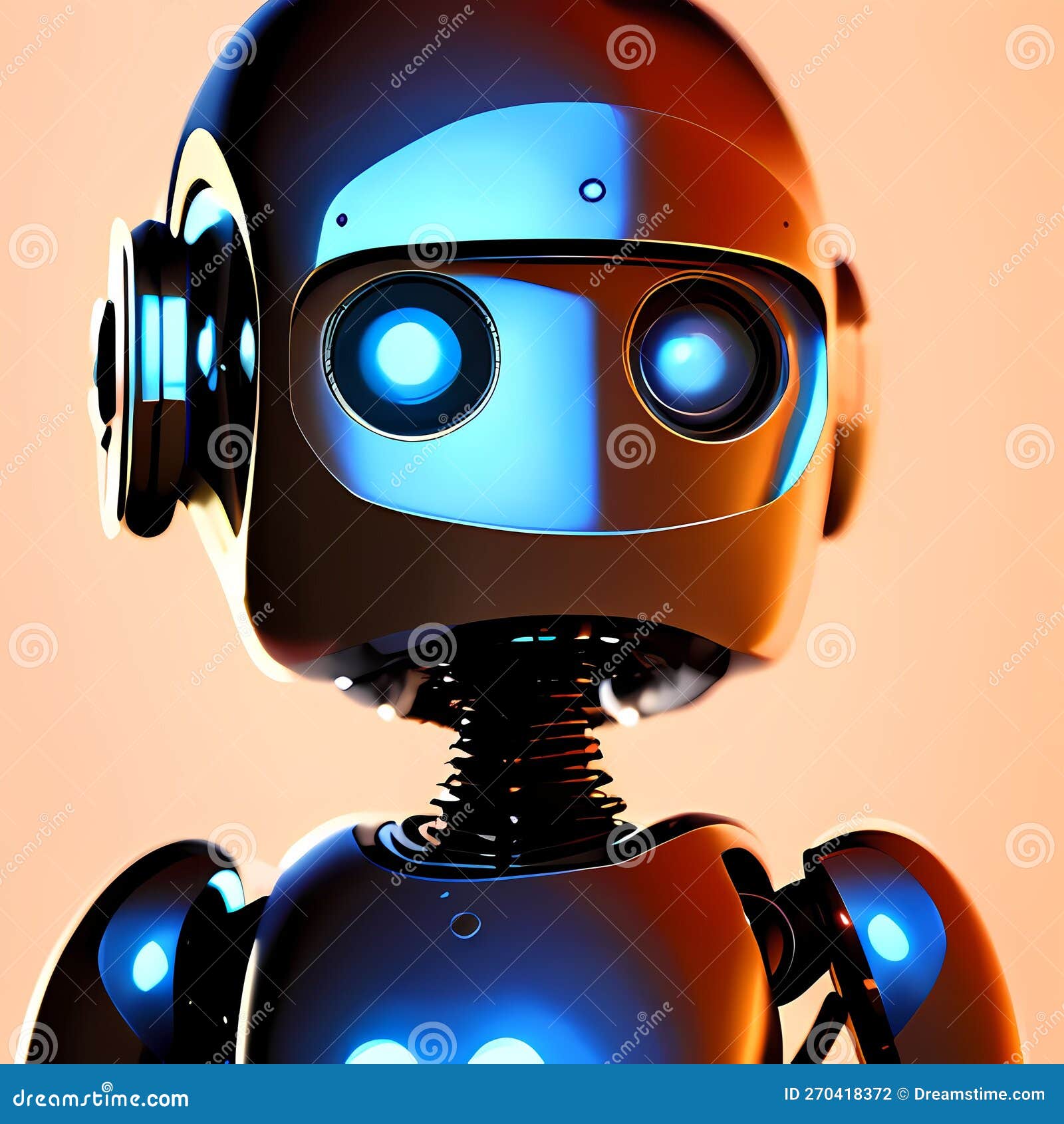 Portrait of Robot on Gray Background. Modern Cyborg Technology. Stock ...