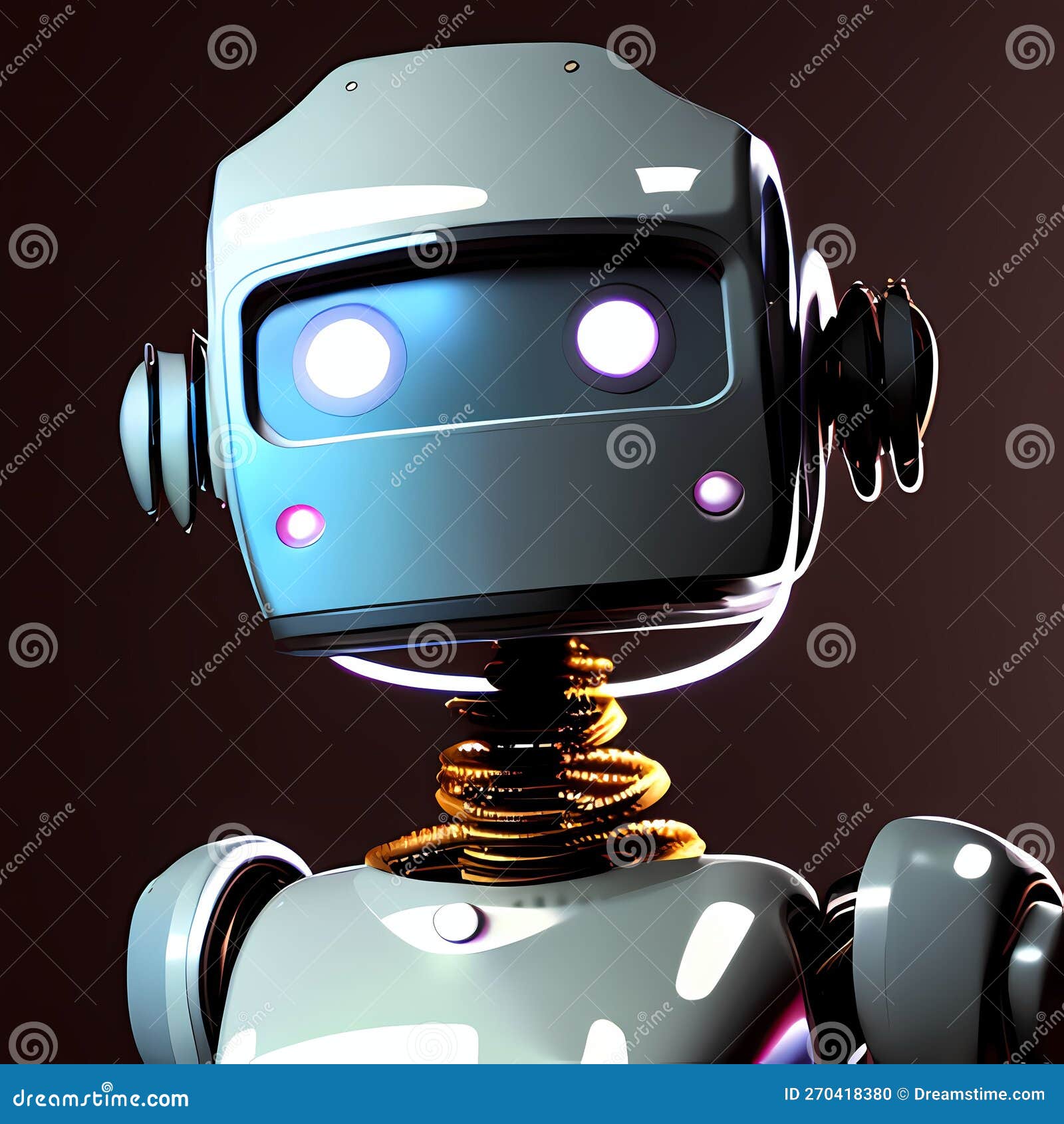 Portrait of Robot on Gray Background. Modern Cyborg Technology. Stock ...