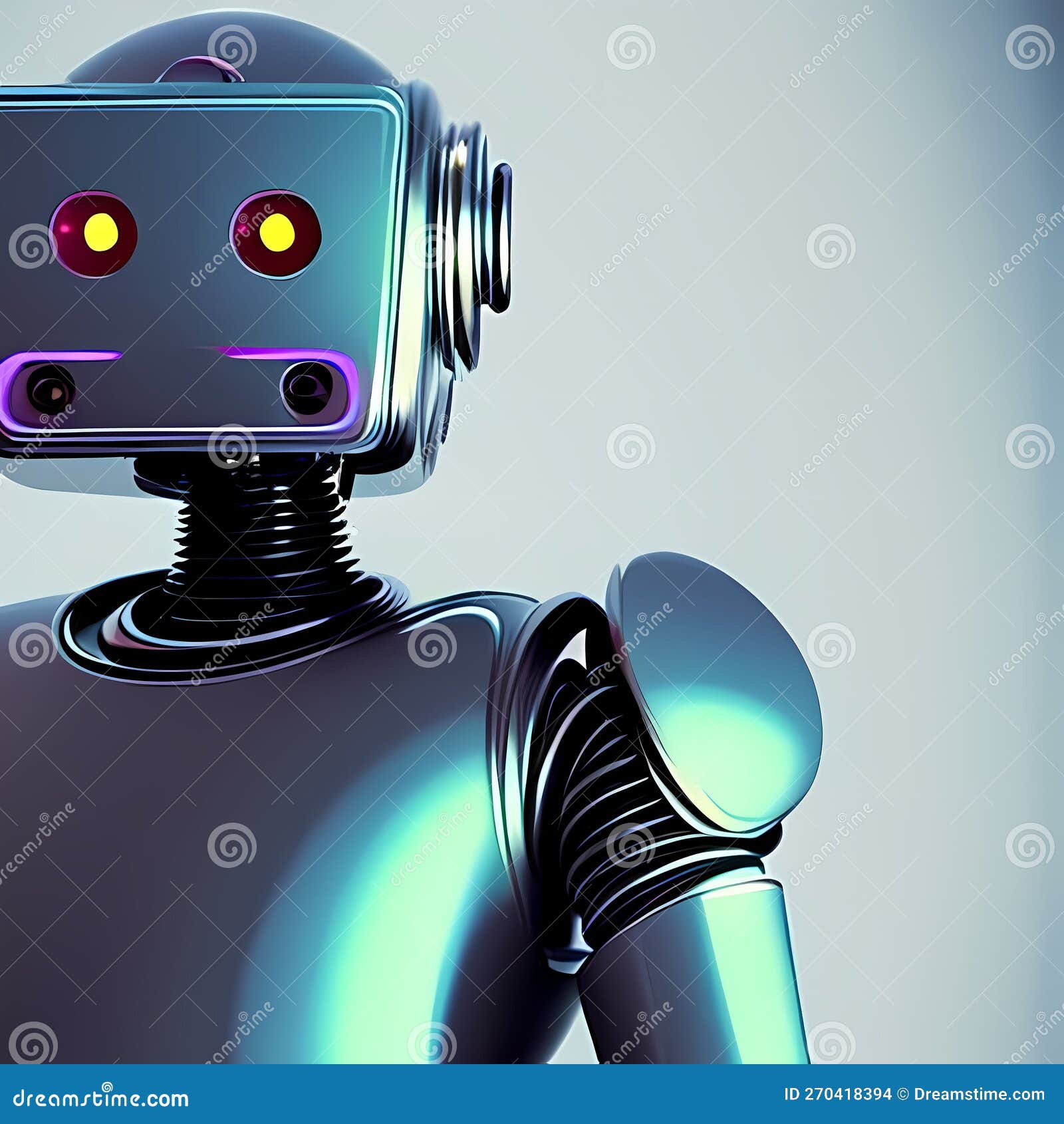 Portrait of Robot on Gray Background. Modern Cyborg Technology. Stock ...