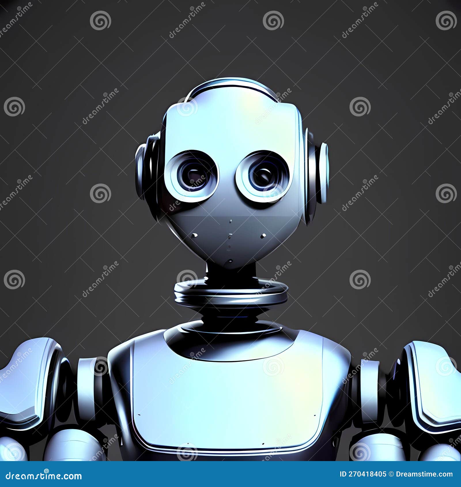 Portrait of Robot on Gray Background. Modern Cyborg Technology. Stock ...