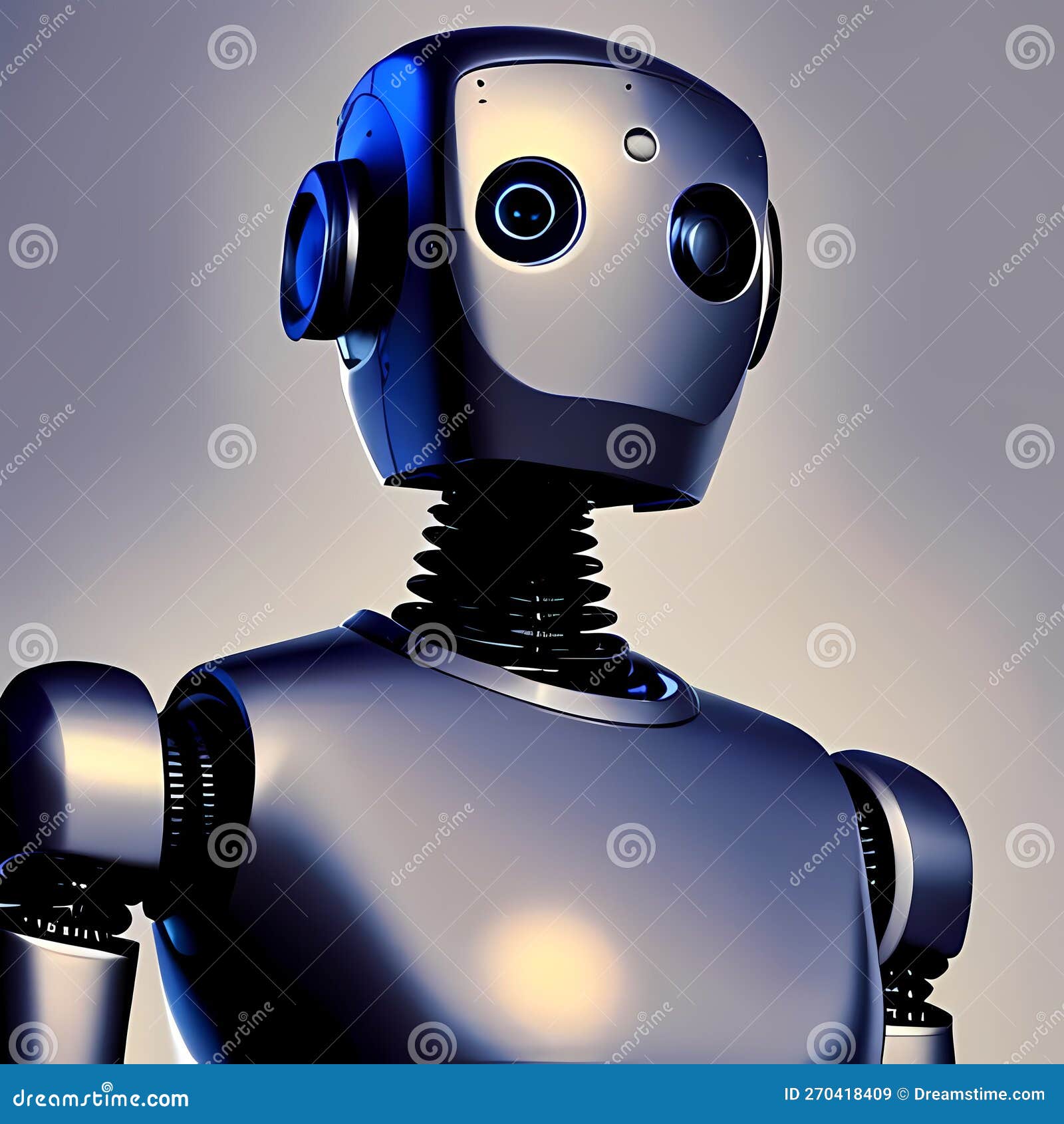 Portrait of Robot on Gray Background. Modern Cyborg Technology. Stock ...