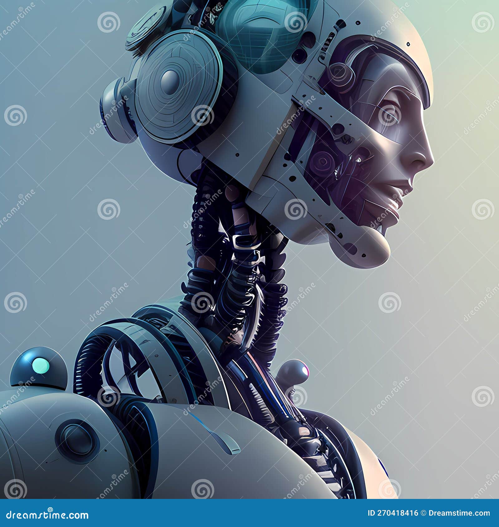 Portrait of Robot on Gray Background. Modern Cyborg Technology. Stock ...