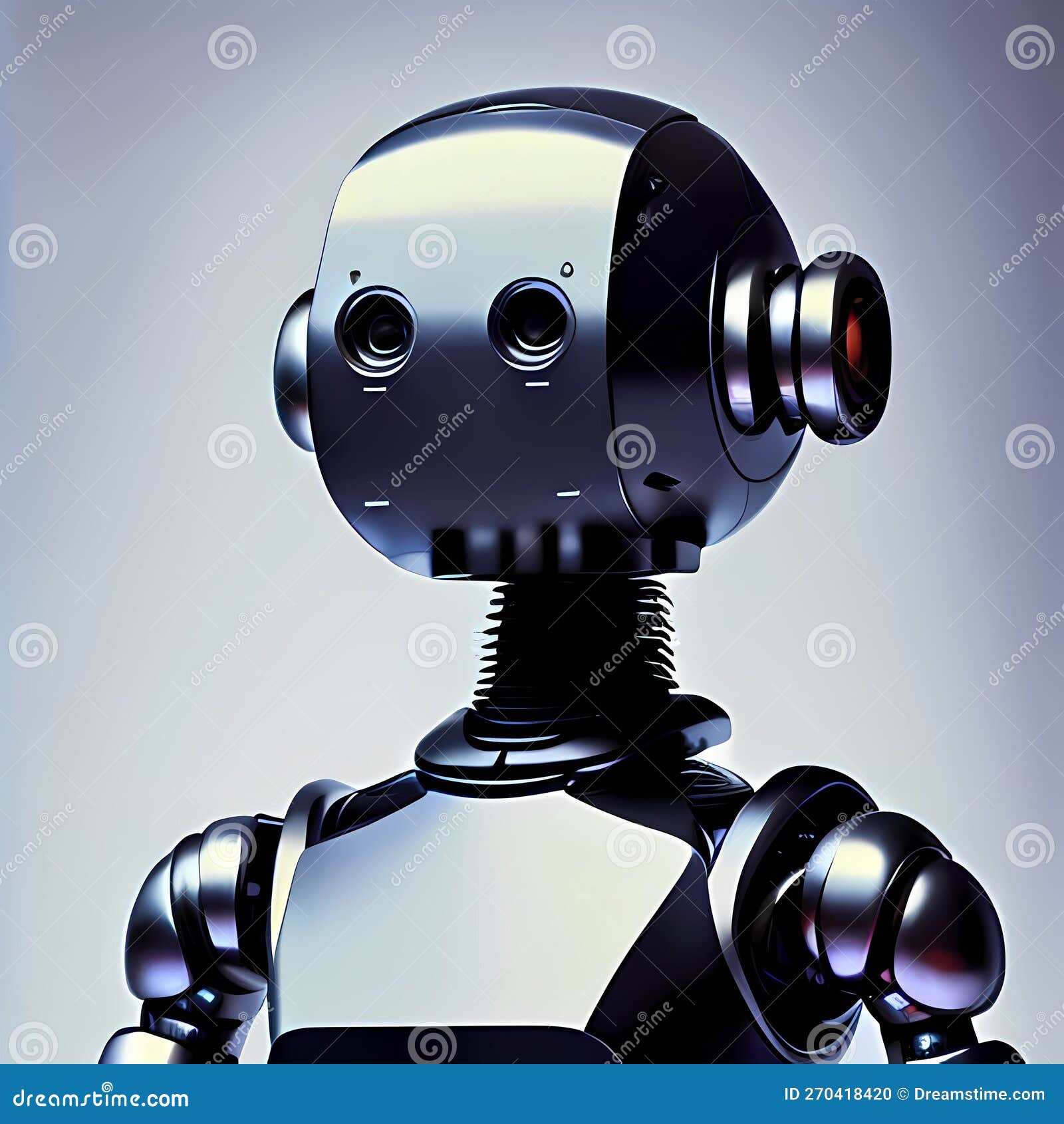 Portrait of Robot on Gray Background. Modern Cyborg Technology. Stock ...