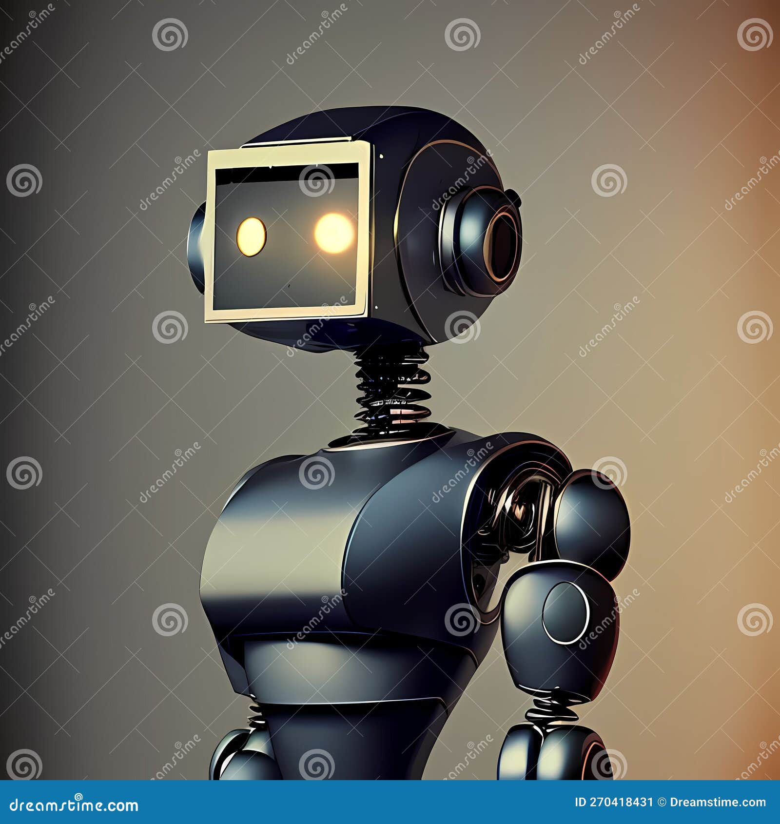Portrait of Robot on Gray Background. Modern Cyborg Technology. Stock ...