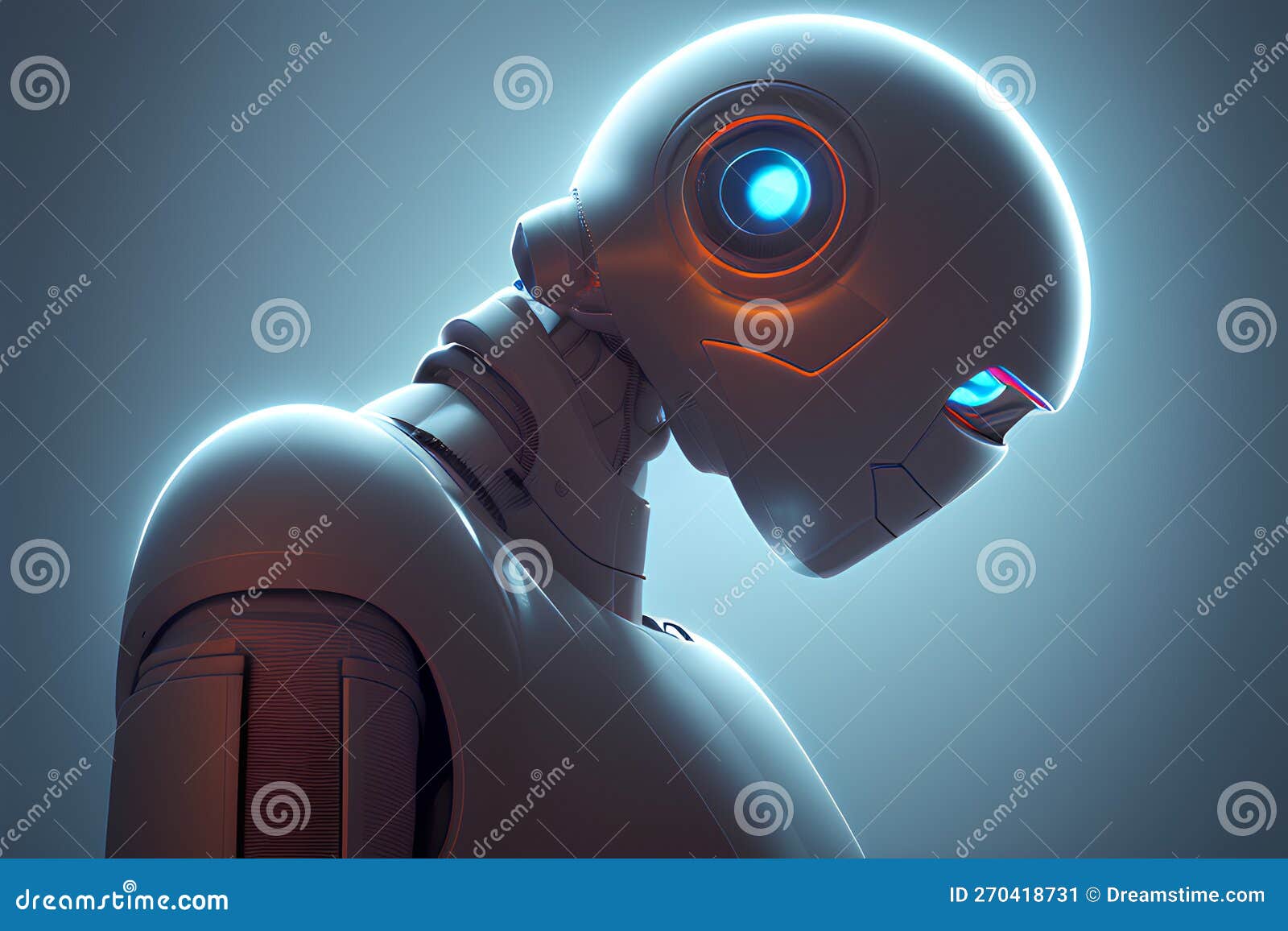 Portrait of Robot on Gray Background. Modern Cyborg Technology. Stock ...