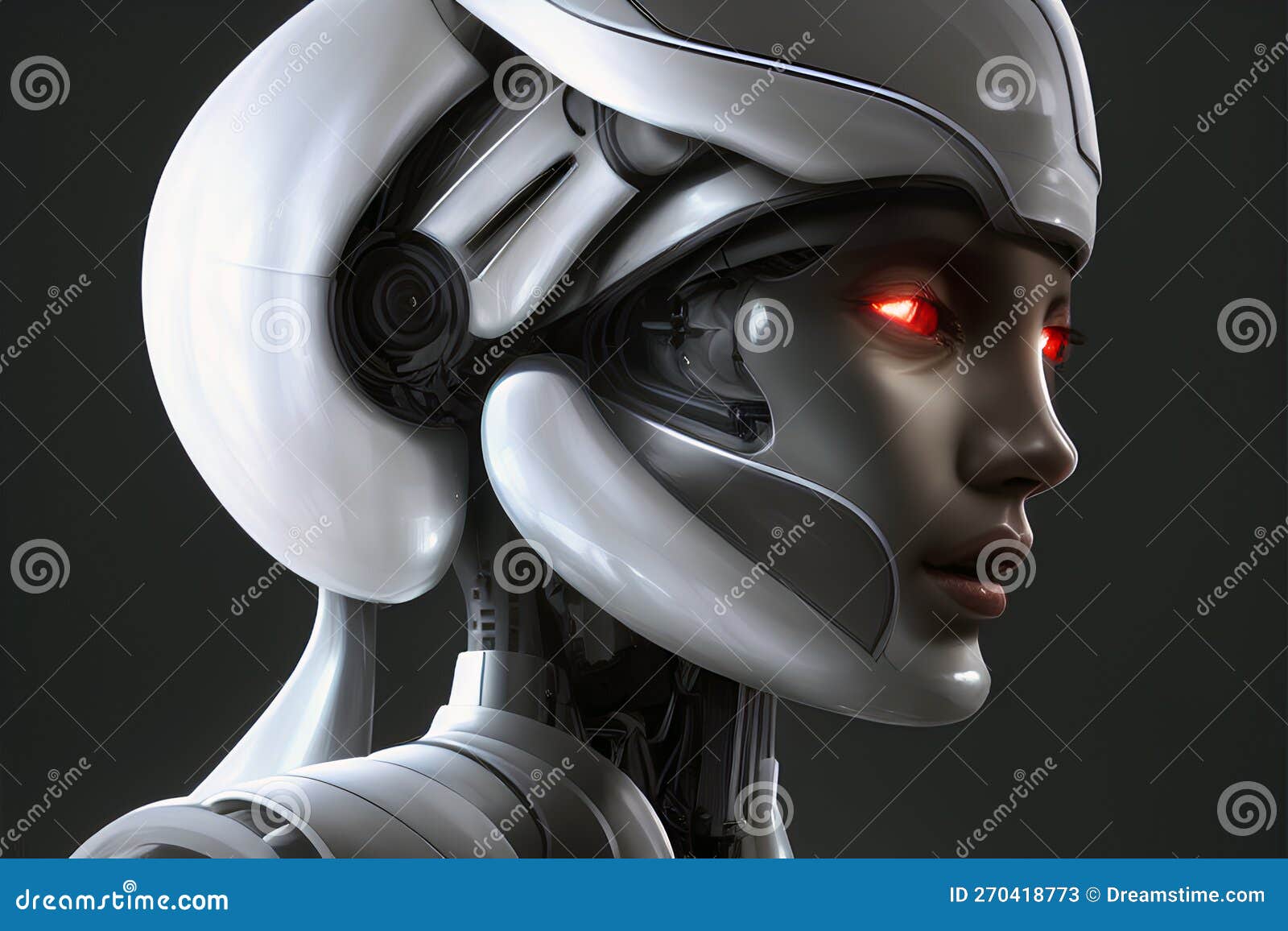 Portrait of Robot on Gray Background. Modern Cyborg Technology. Stock ...
