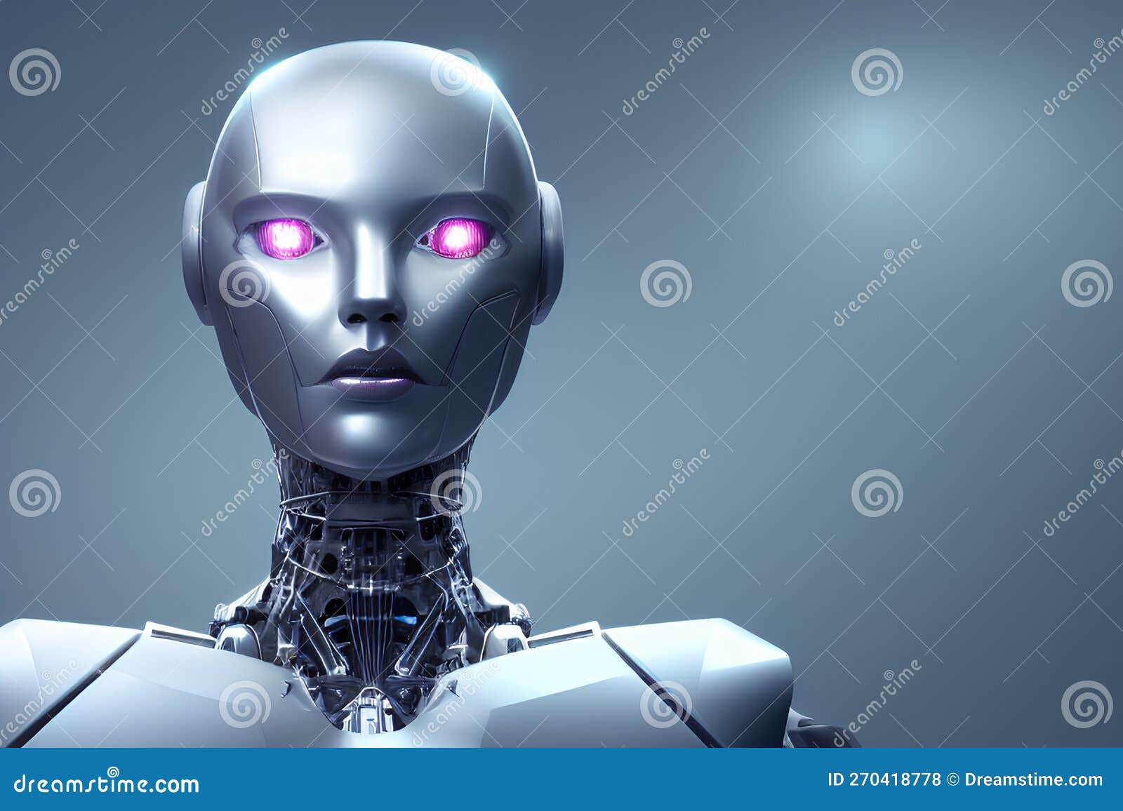 Portrait of Robot on Gray Background. Modern Cyborg Technology. Stock ...