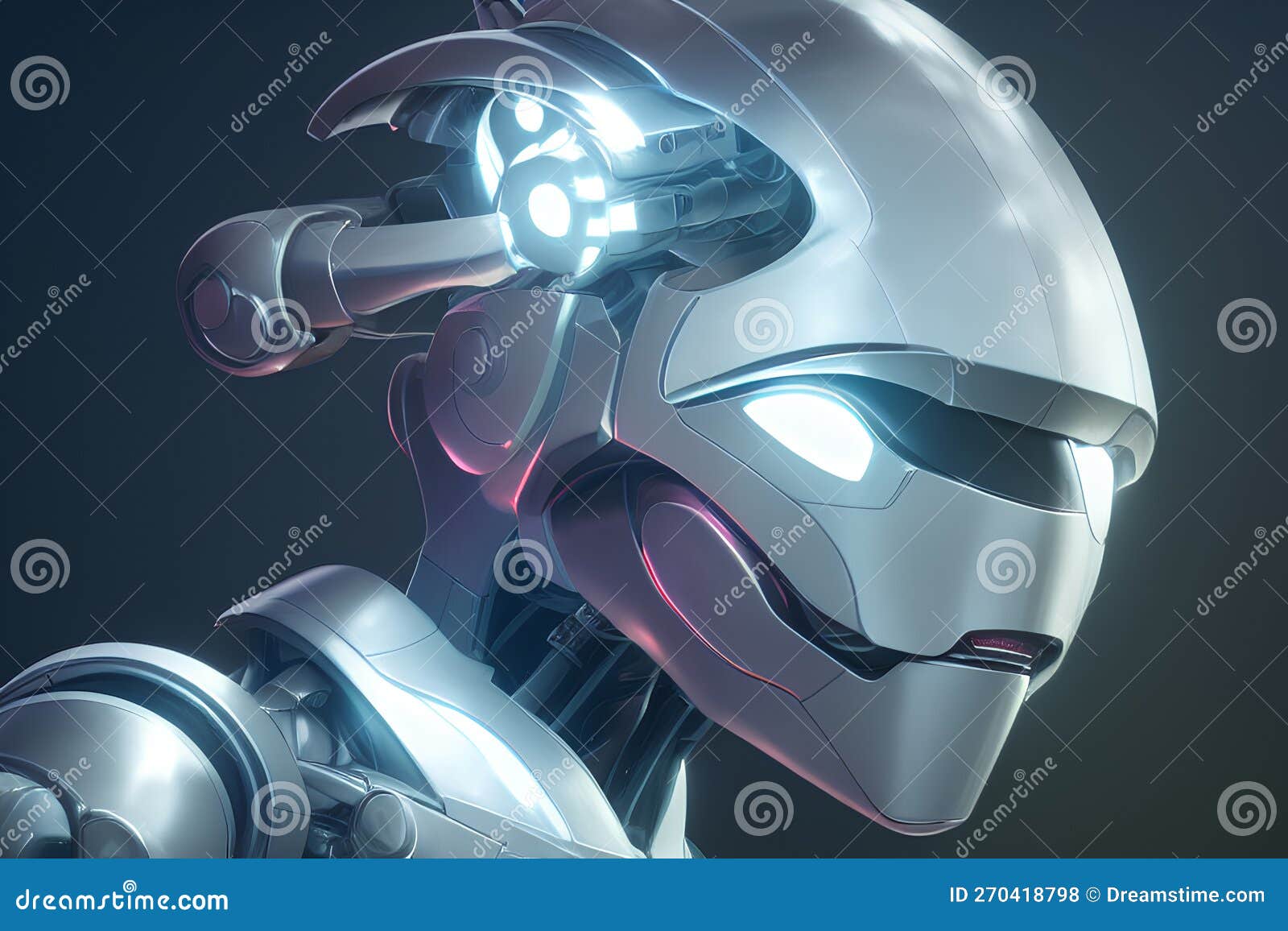 Portrait of Robot on Gray Background. Modern Cyborg Technology. Stock ...