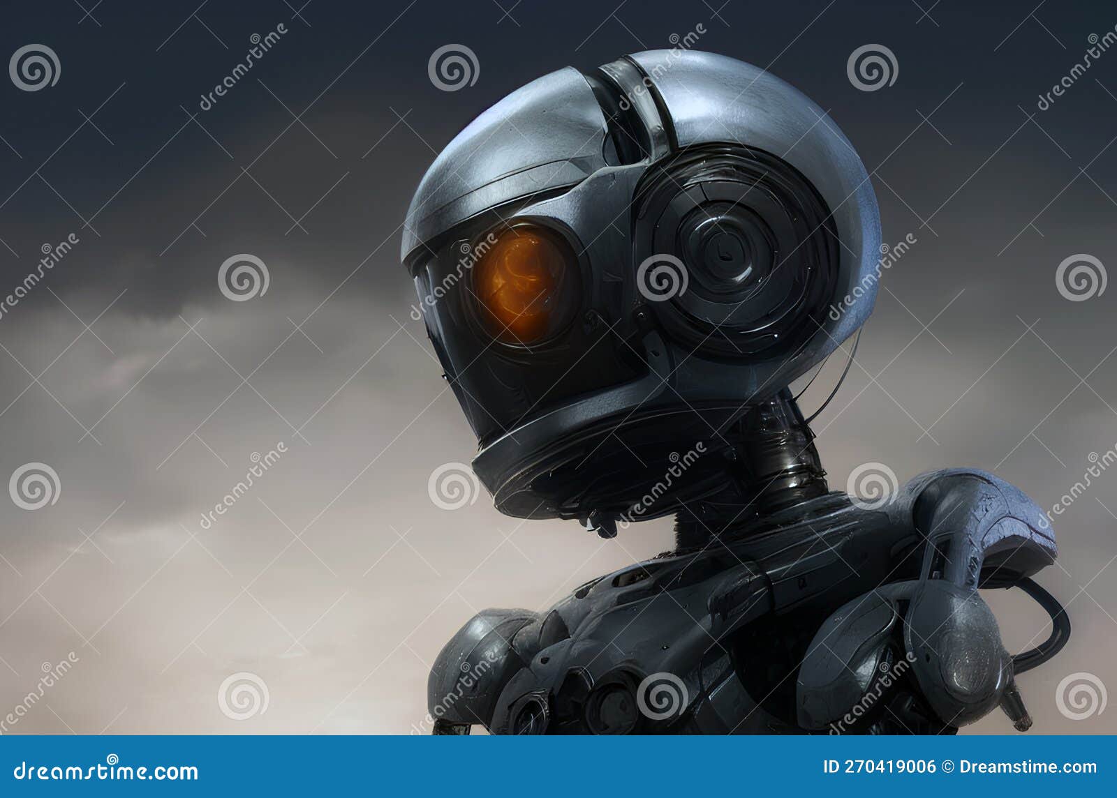 Portrait of Robot on Gray Background. Modern Cyborg Technology. Stock ...