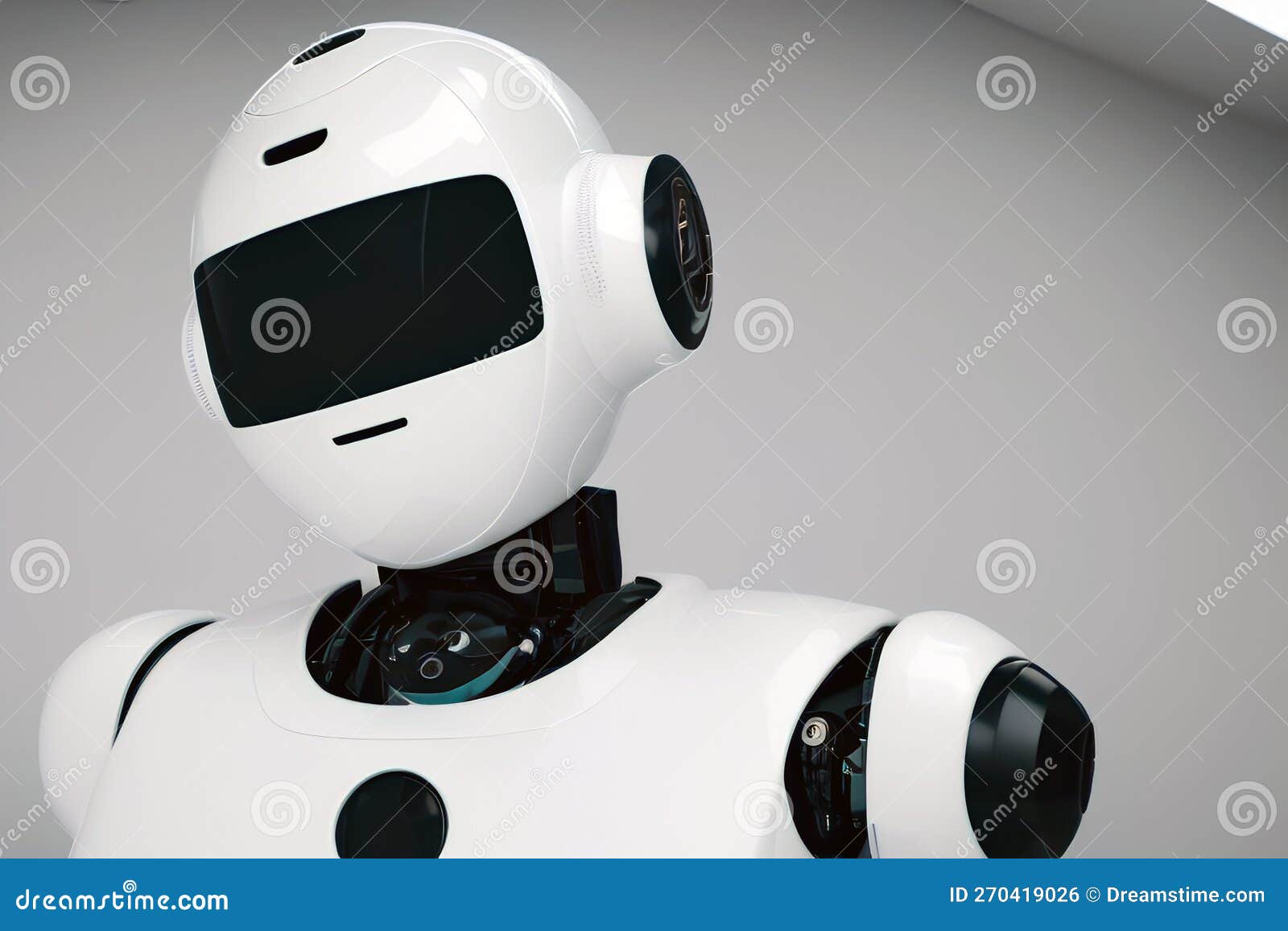 Portrait of Robot on Gray Background. Modern Cyborg Technology. Stock ...