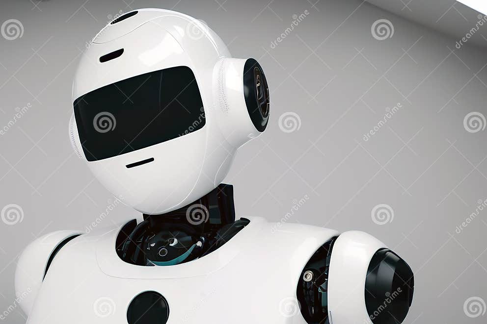 Portrait of Robot on Gray Background. Modern Cyborg Technology. Stock ...