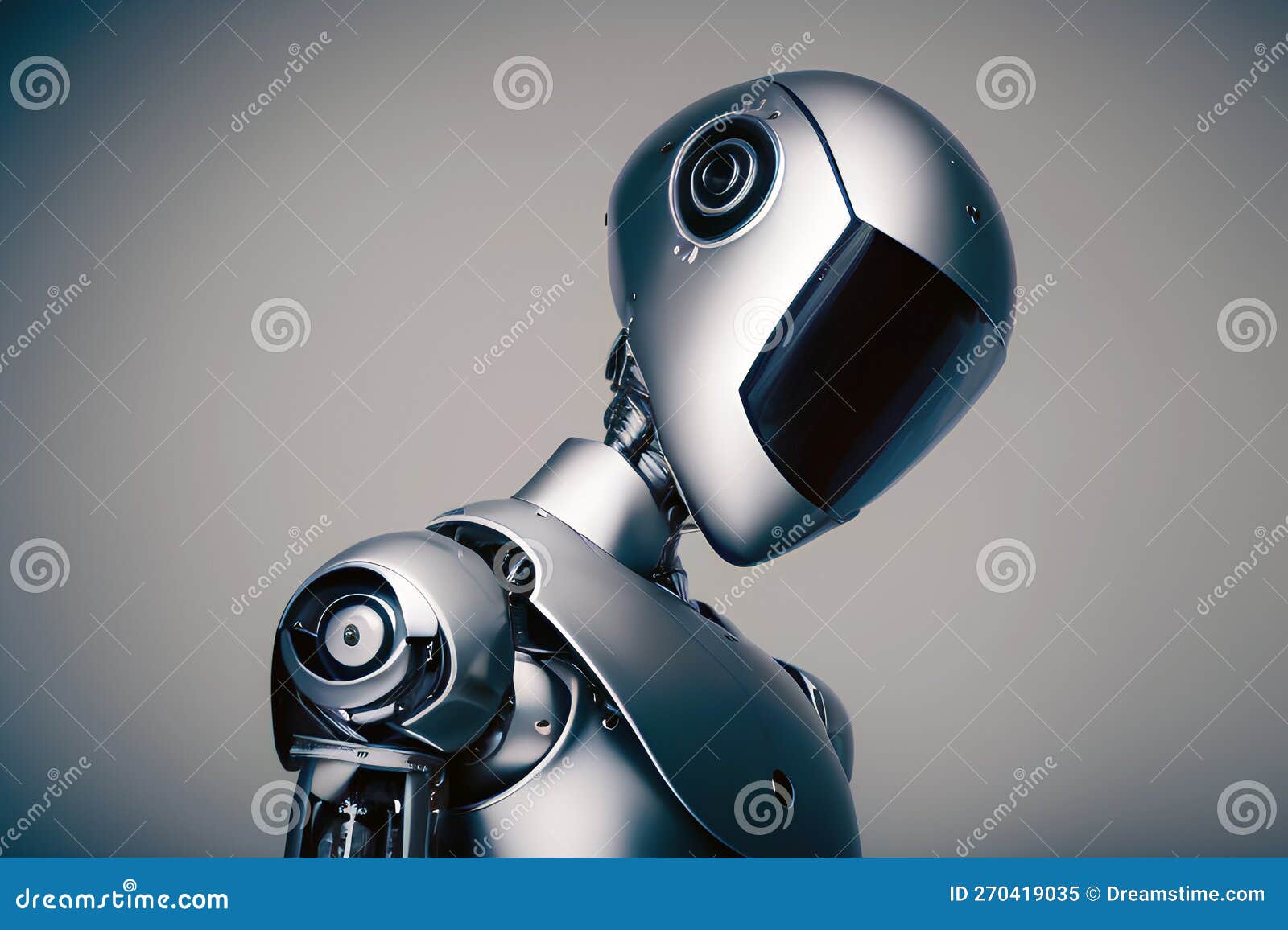 Portrait of Robot on Gray Background. Modern Cyborg Technology. Stock ...