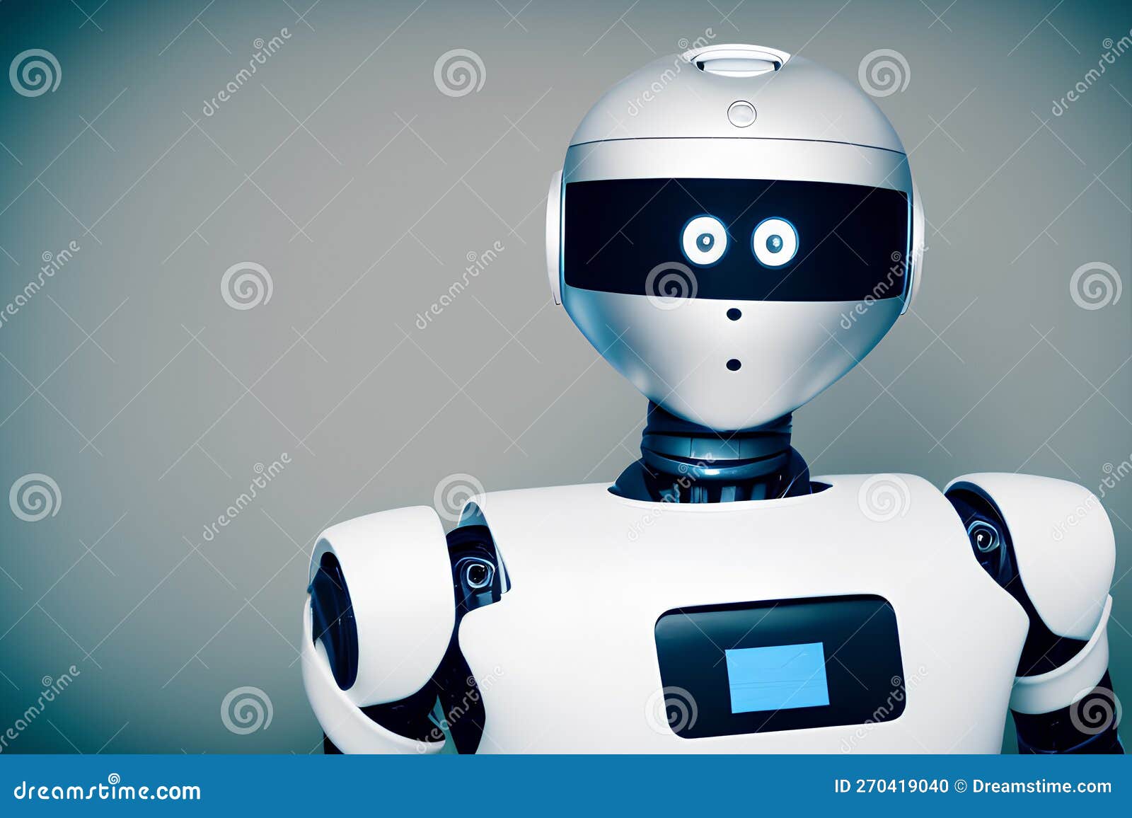 Portrait of Robot on Gray Background. Modern Cyborg Technology. Stock ...
