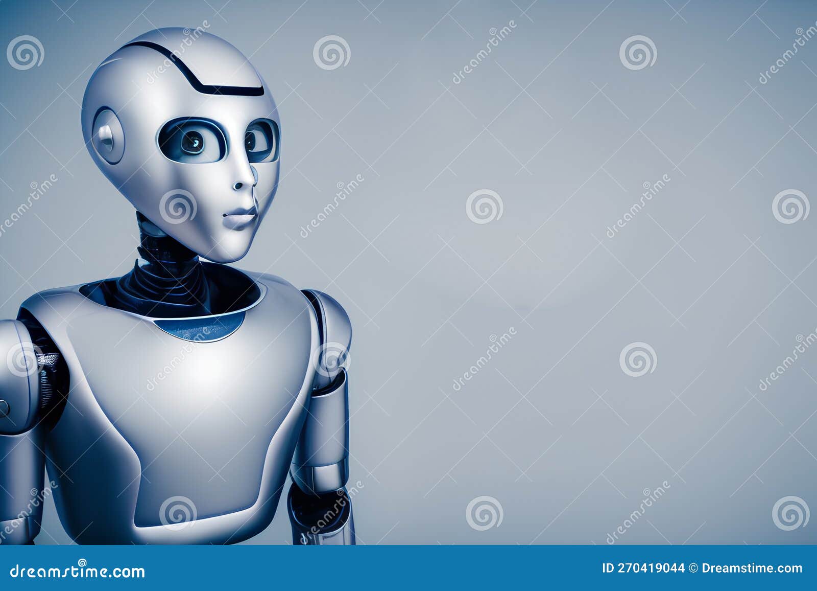 Portrait of Robot on Gray Background. Modern Cyborg Technology. Stock ...