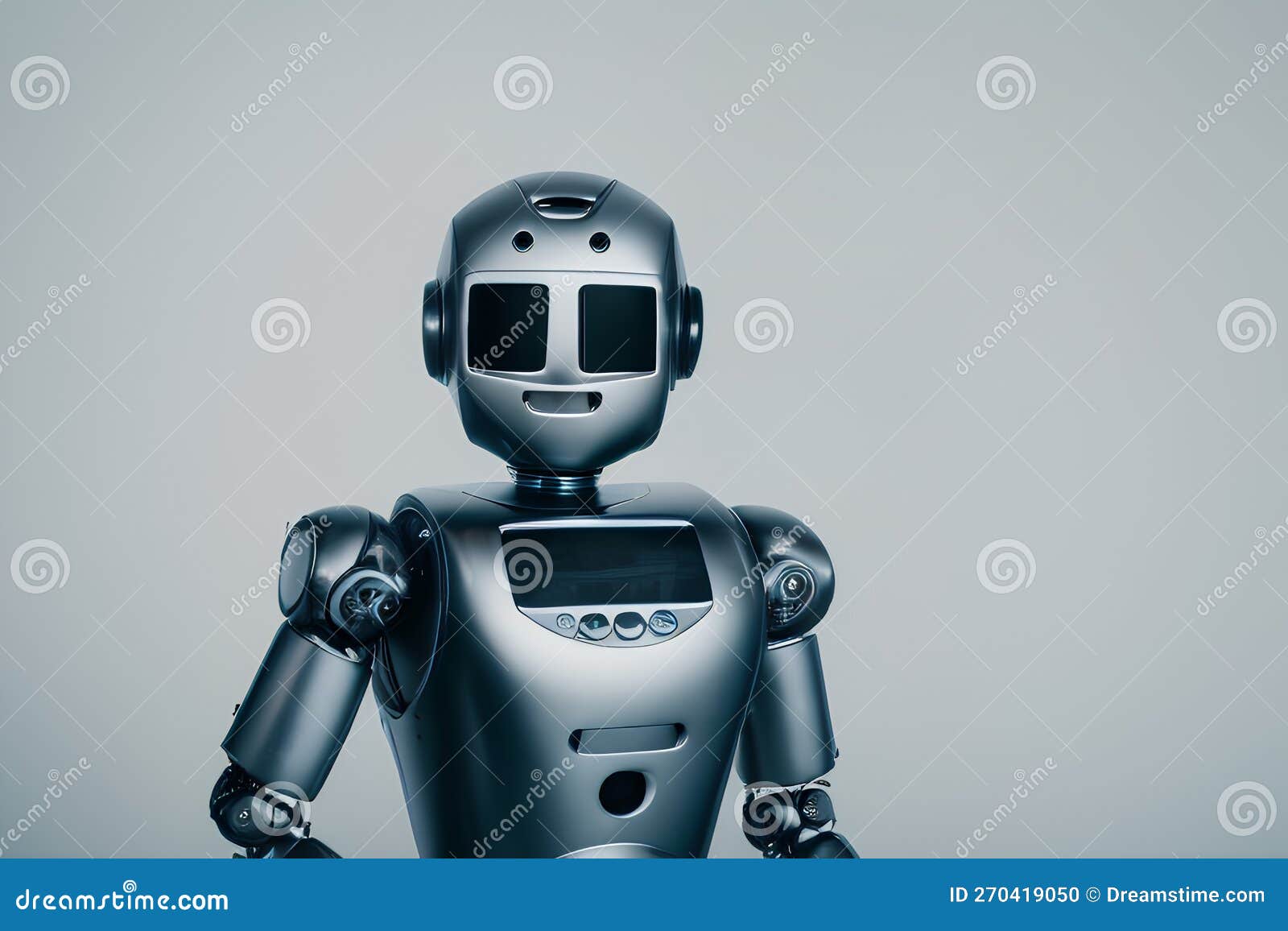 Portrait of Robot on Gray Background. Modern Cyborg Technology. Stock ...
