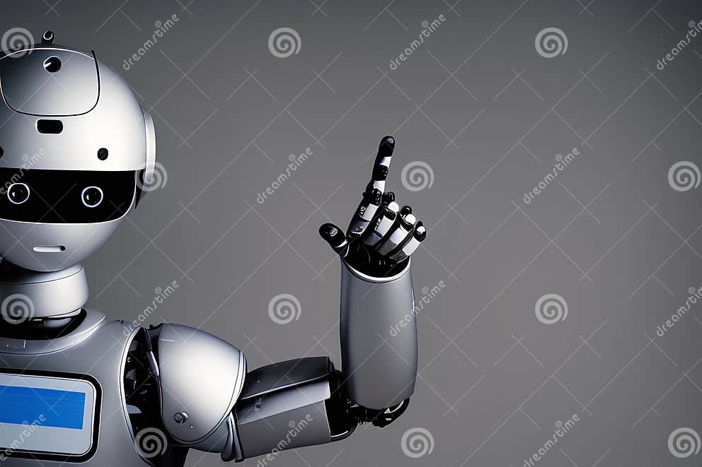 Portrait of Robot on Gray Background. Modern Cyborg Technology. Stock ...