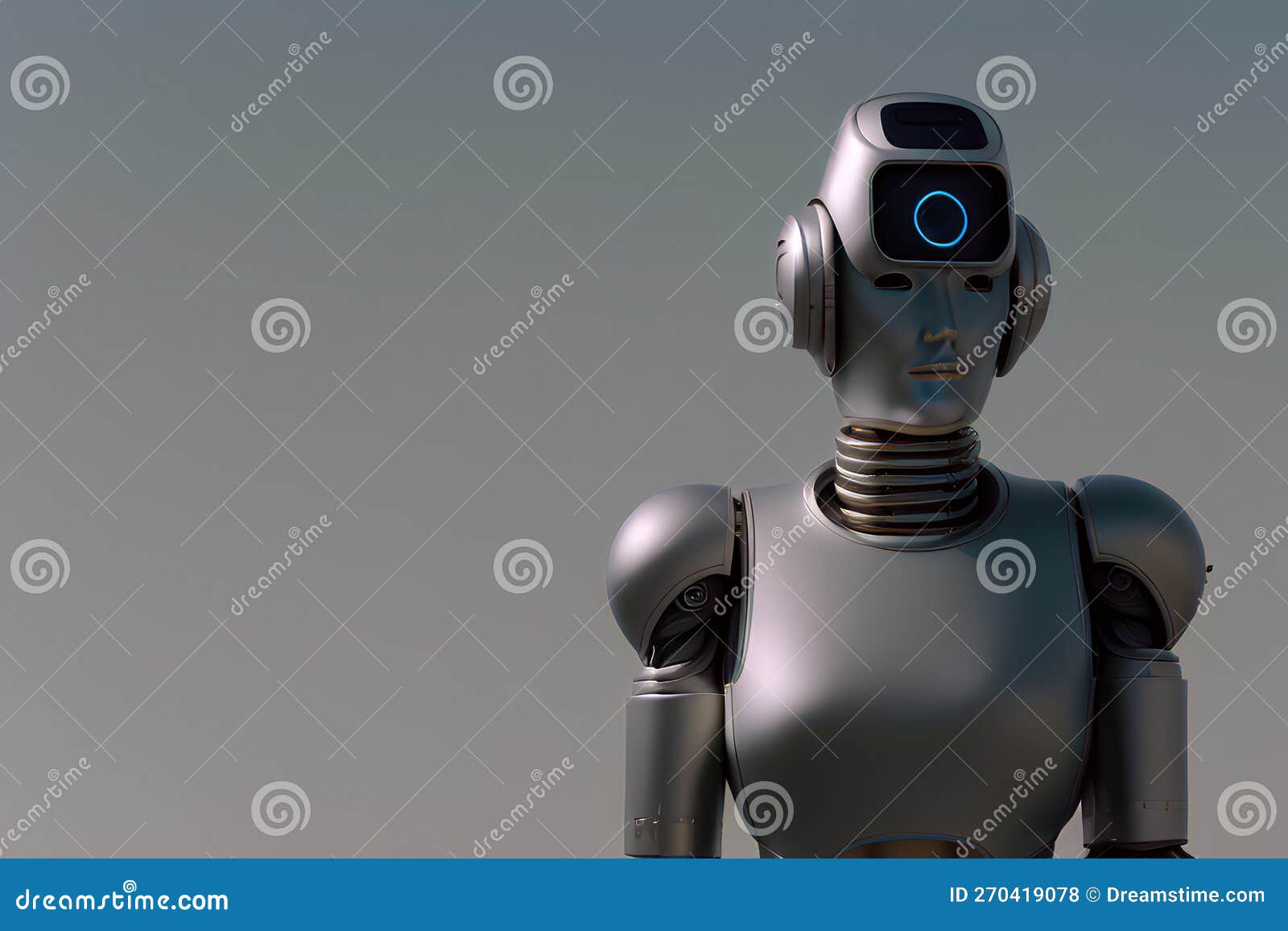 Portrait of Robot on Gray Background. Modern Cyborg Technology. Stock ...