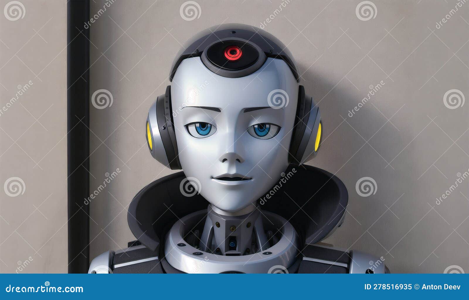Portrait of Robot on Gray Background. Modern Cyborg Technology Stock ...