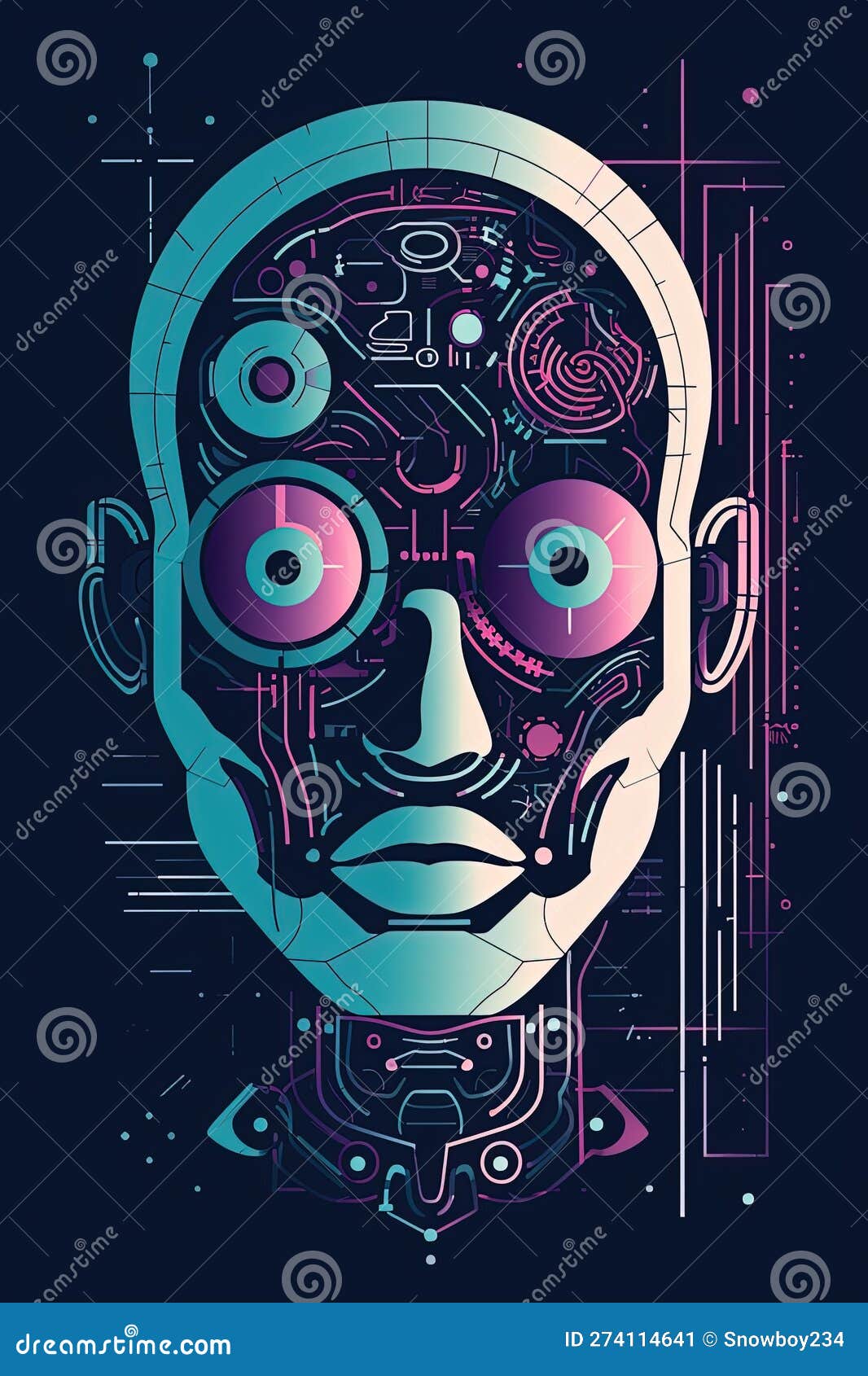 Portrait of a Robot in Moder Style. Concept of Artificial Intelligence ...