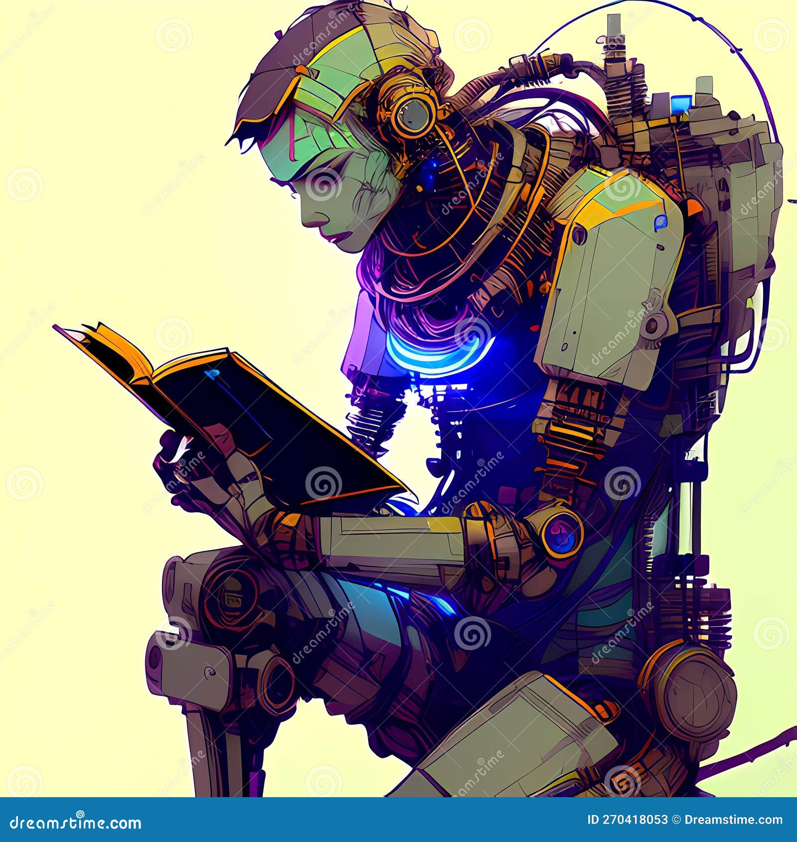 Portrait of Robot Reading Book. Modern Humanoid Cyborg with Book Stock ...