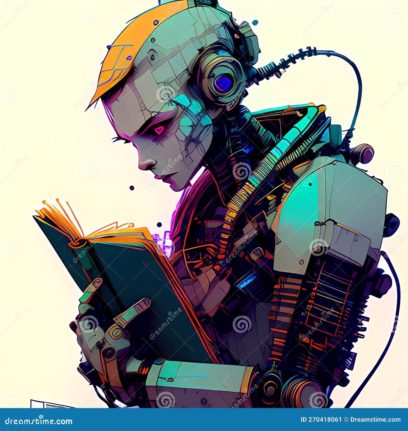 Portrait of Robot Reading Book. Modern Humanoid Cyborg with Book Stock ...