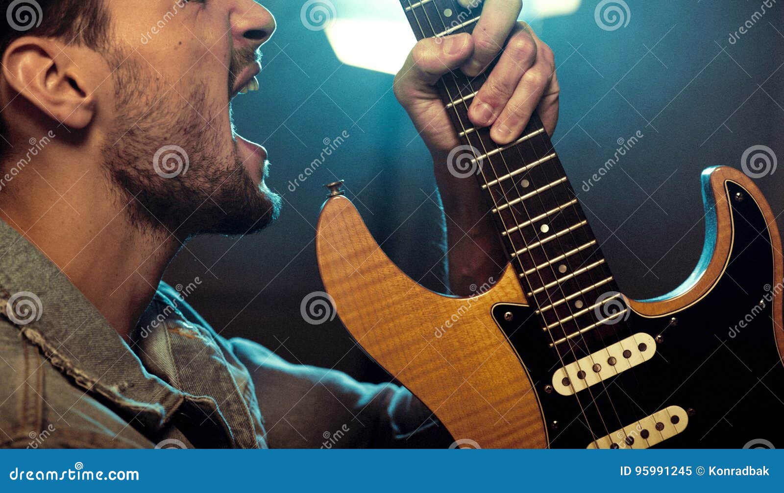 Portrait of a Rock Star Playing a Guitar Stock Image - Image of ...