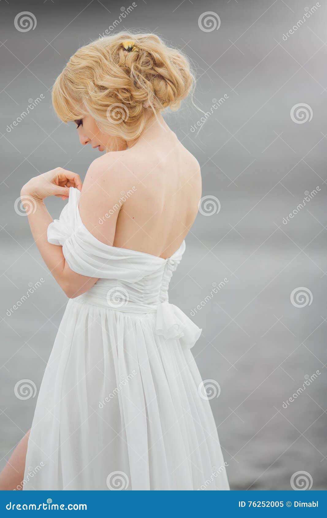 Portrait Of Romantic Blond Woman White Dress Stock Image Image Of