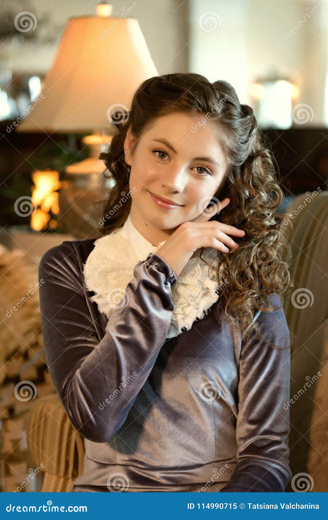 Portrait of a Gentle Romantic Cute Modest Lady Girl in Vintage Clothes ... Portrait of a Gentle Romantic Cute Modest Lady Girl in Vintage Clothes ...
