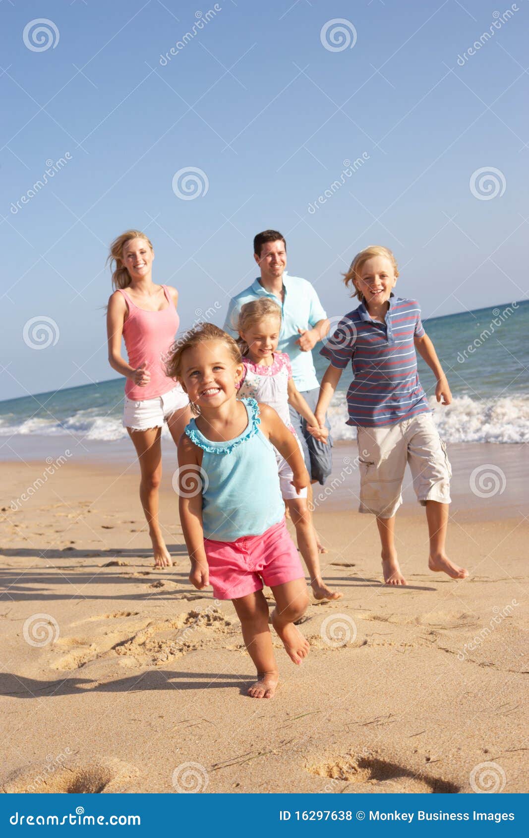 Portrait of Running Family on Beach Stock Photo - Image of beach ...