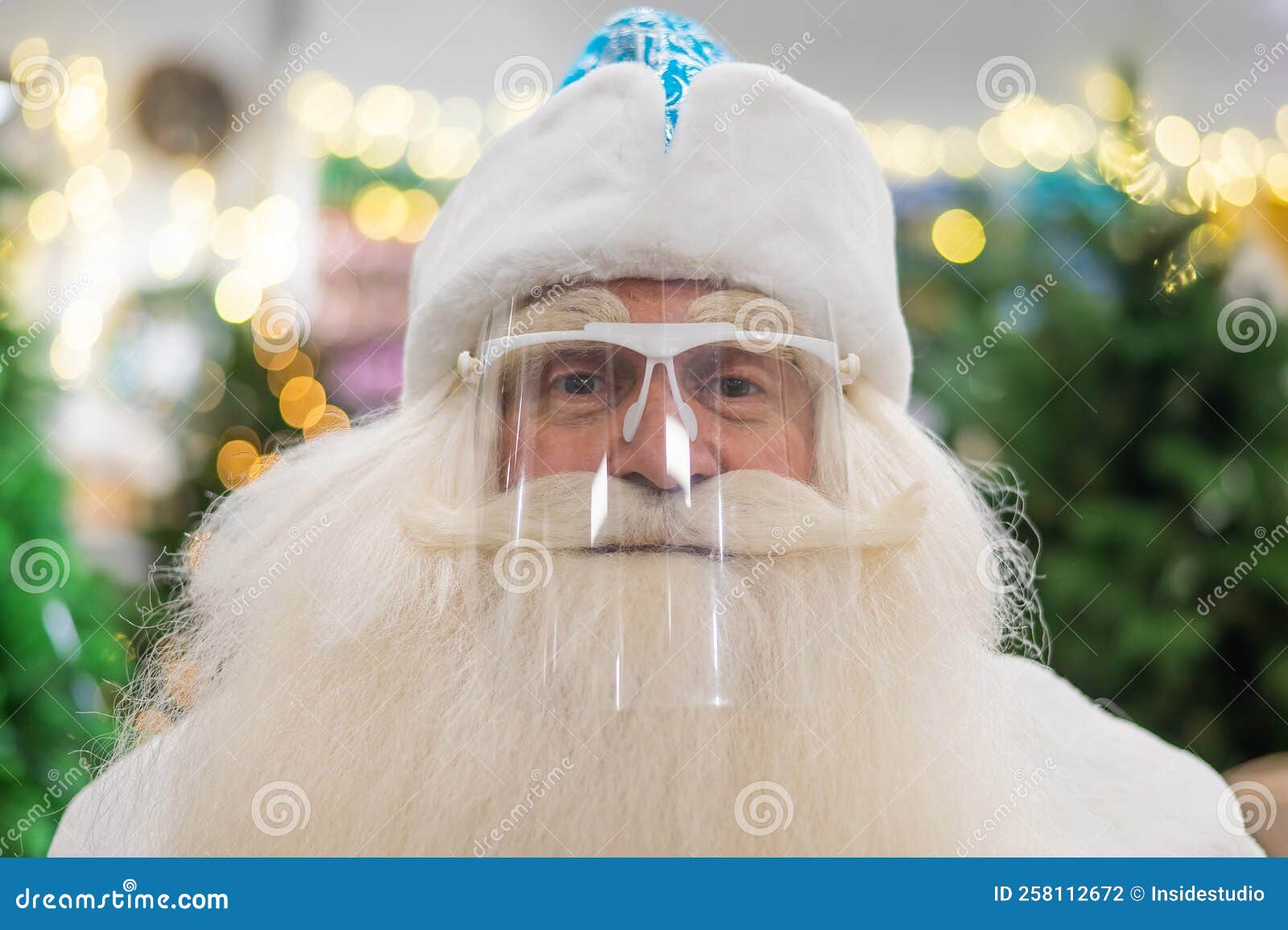 Portrait of Russian Santa Claus in a Protective Visor. Stock Photo ...