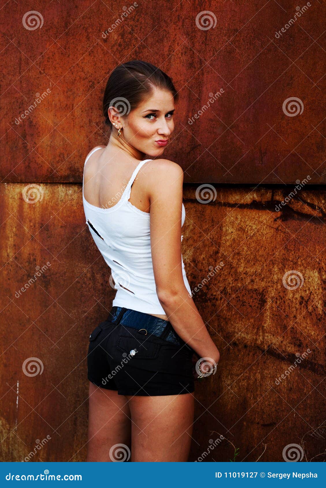 Portrait at rusty wall stock image. Image of torn, woman - 11019127