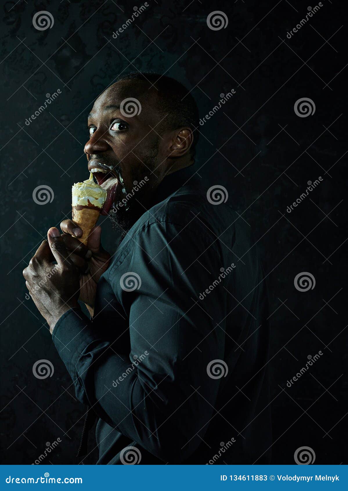 Portrait Of Afro American Man Holding Ice Cream Stock Image Image Of