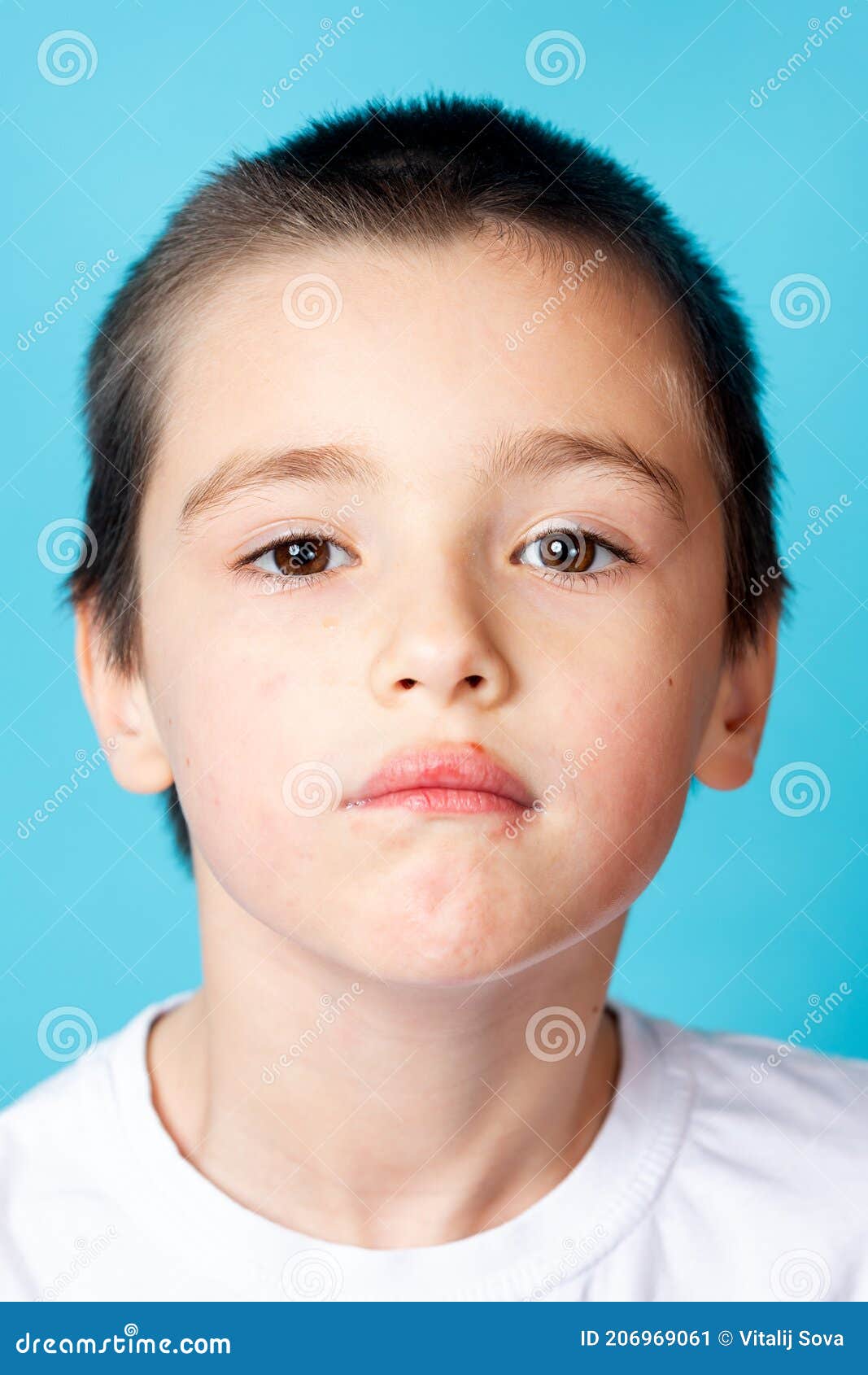 Portrait of a sad boy stock image. Image of malnutrition - 206969061